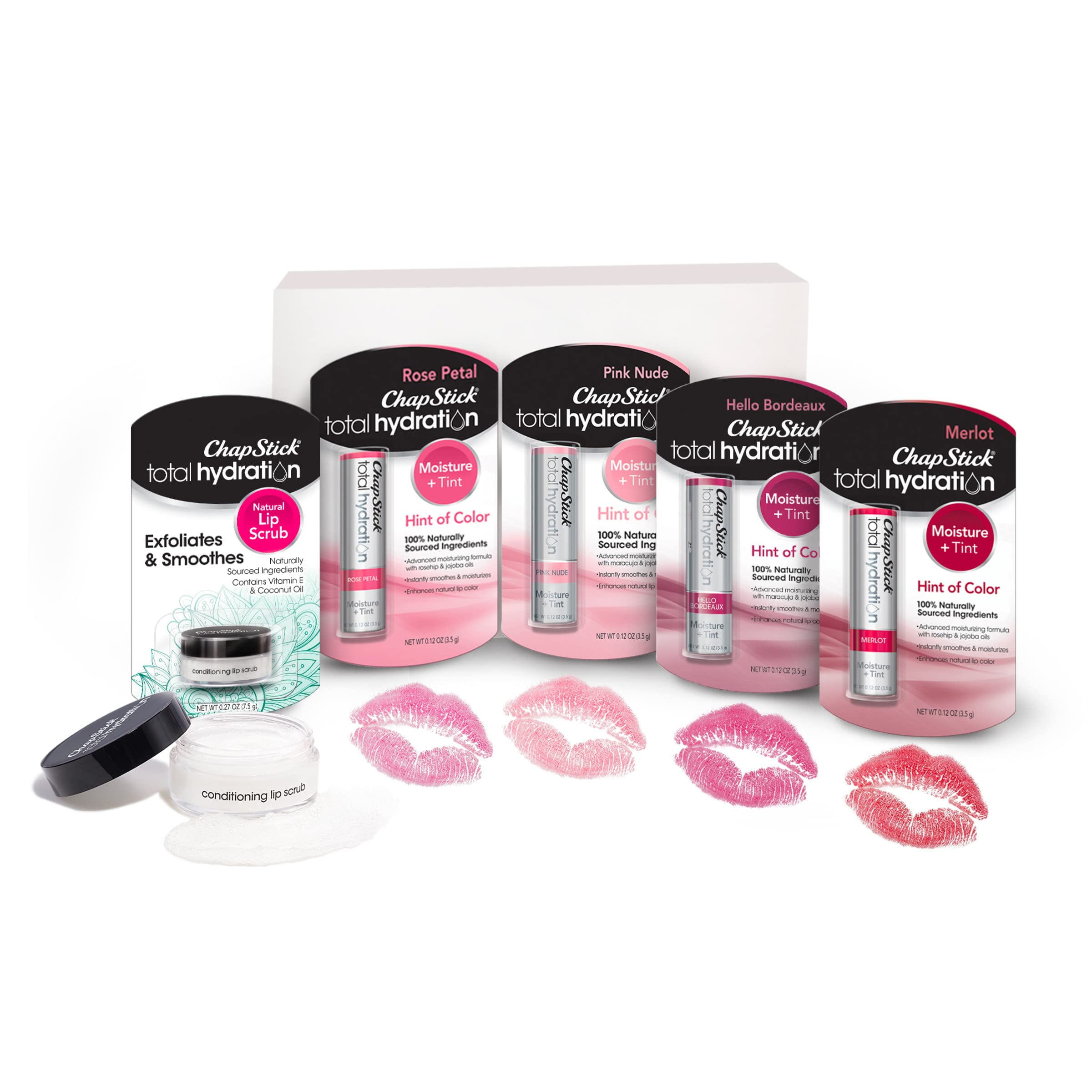 Chapstick Total Hydration Tinted Lip Balm Tubes And Lip Scrub Regimen ...