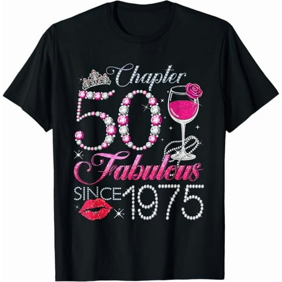 Chapter 50 Fabulous Since 1975 50th Birthday Queen Diamond Gifts T-Shirt Women Crew Neck Short ...