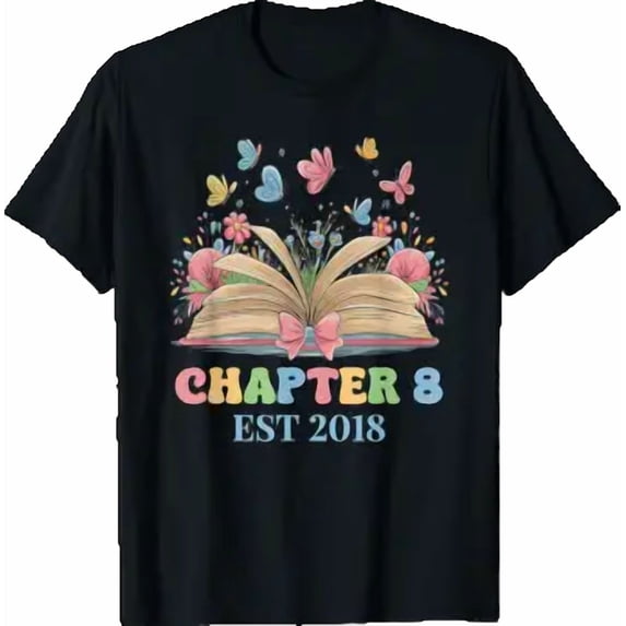 Chapter 8 Years Old 8th Birthday Butterfly Bow Book Lover T-Shirt ...