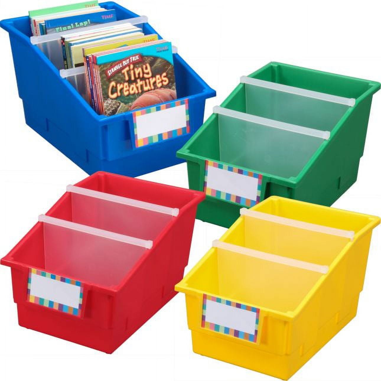 Primary Classroom Storage Box - 4 Plastic Organizer Bins with Dividers ...