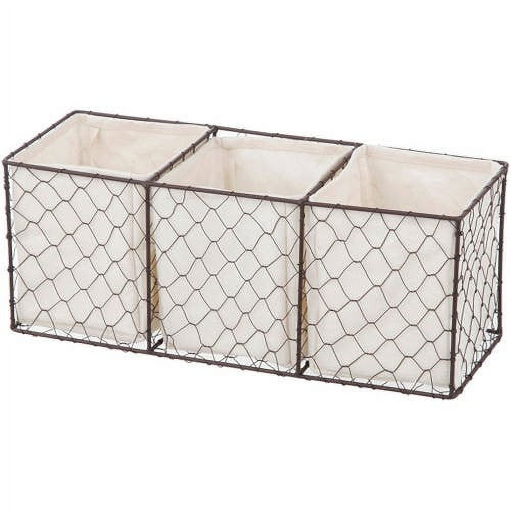 Chapter Lined Chicken Wire Storage Basket with Dividers, Bronze Finish ...