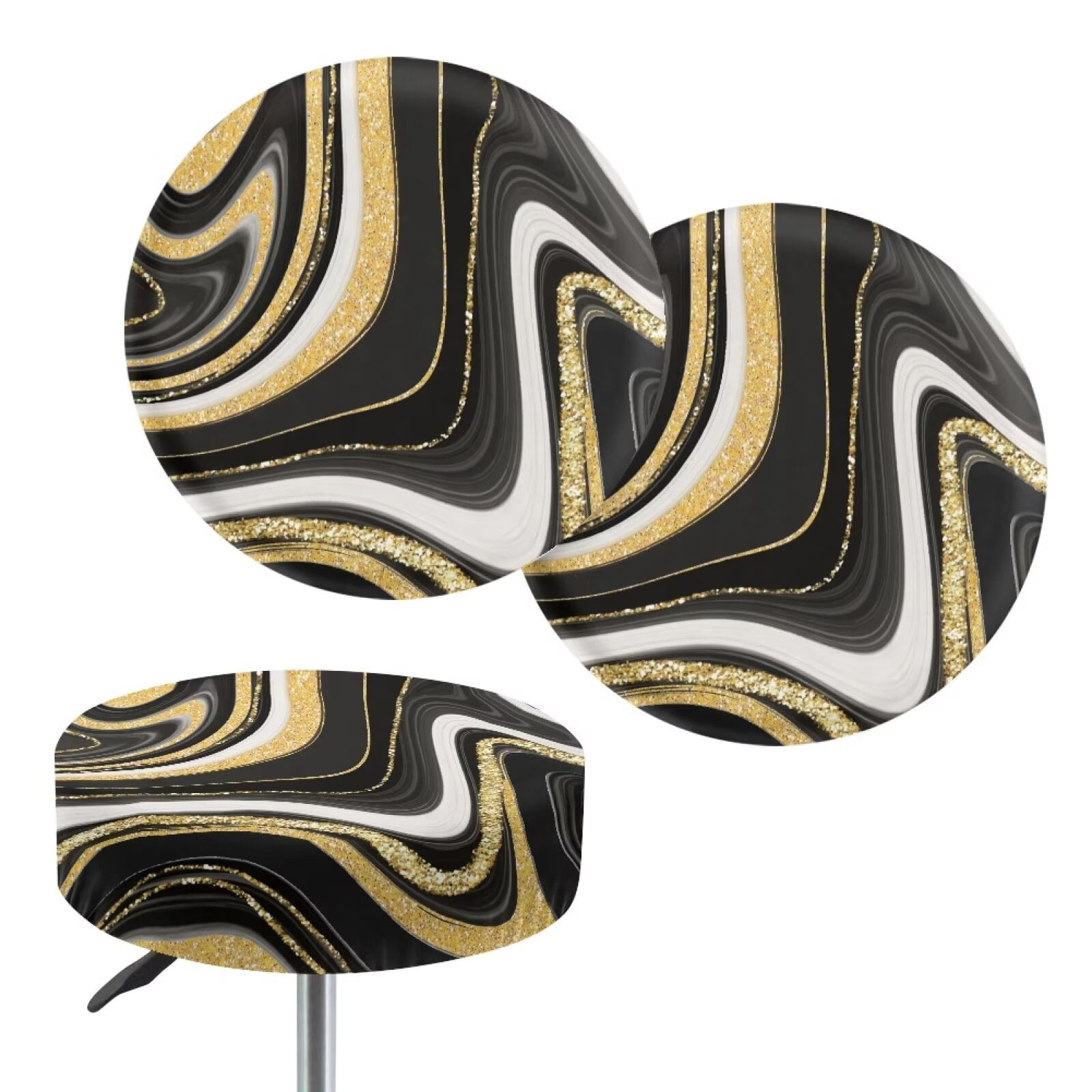 Chaqlin Art Marble Print Vibrant 3D Print Round Bar Stool Covers 2 Pack ...