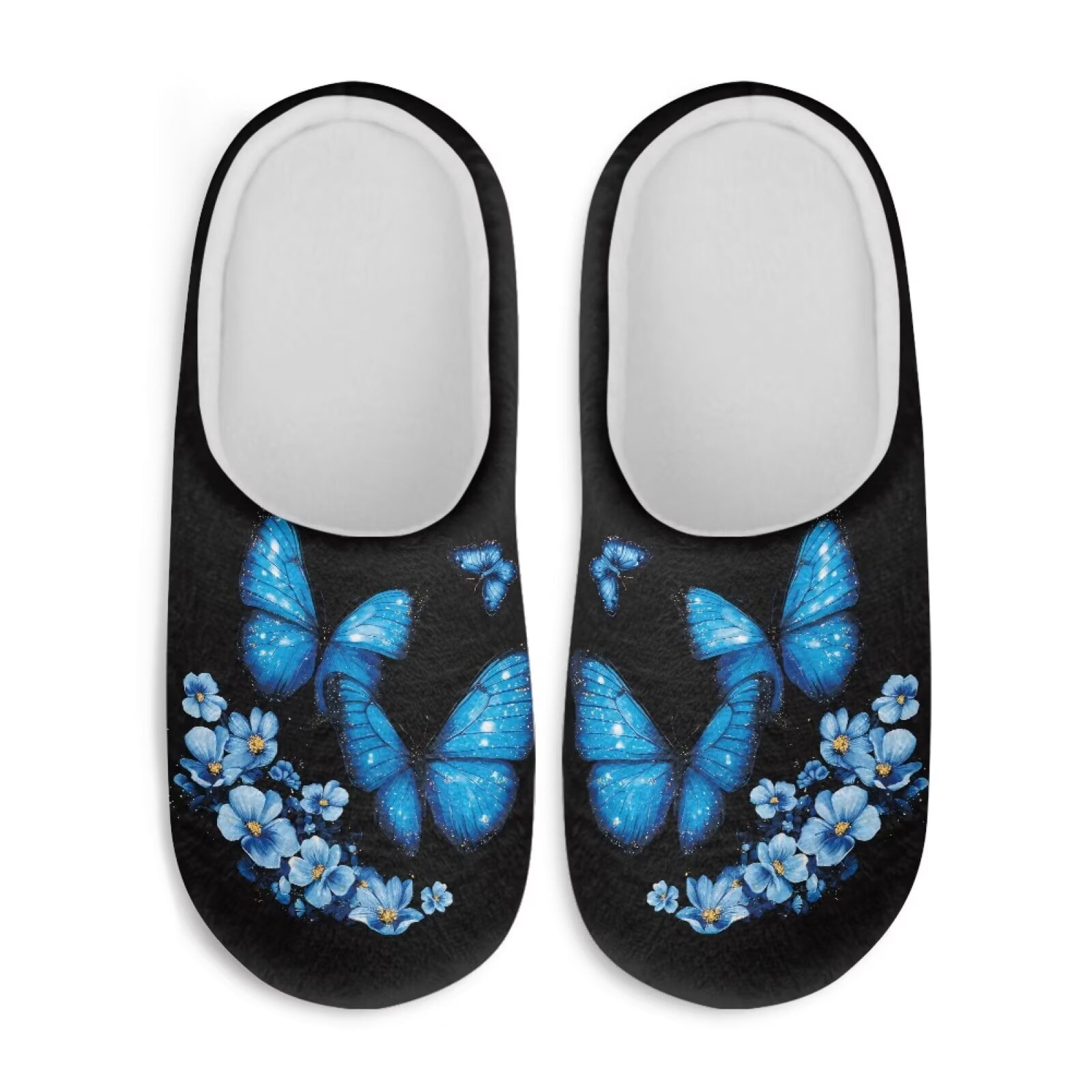 Chaqlin Blue Butterfly Flowers Women's Cold Weather Slippers Warm Plush ...