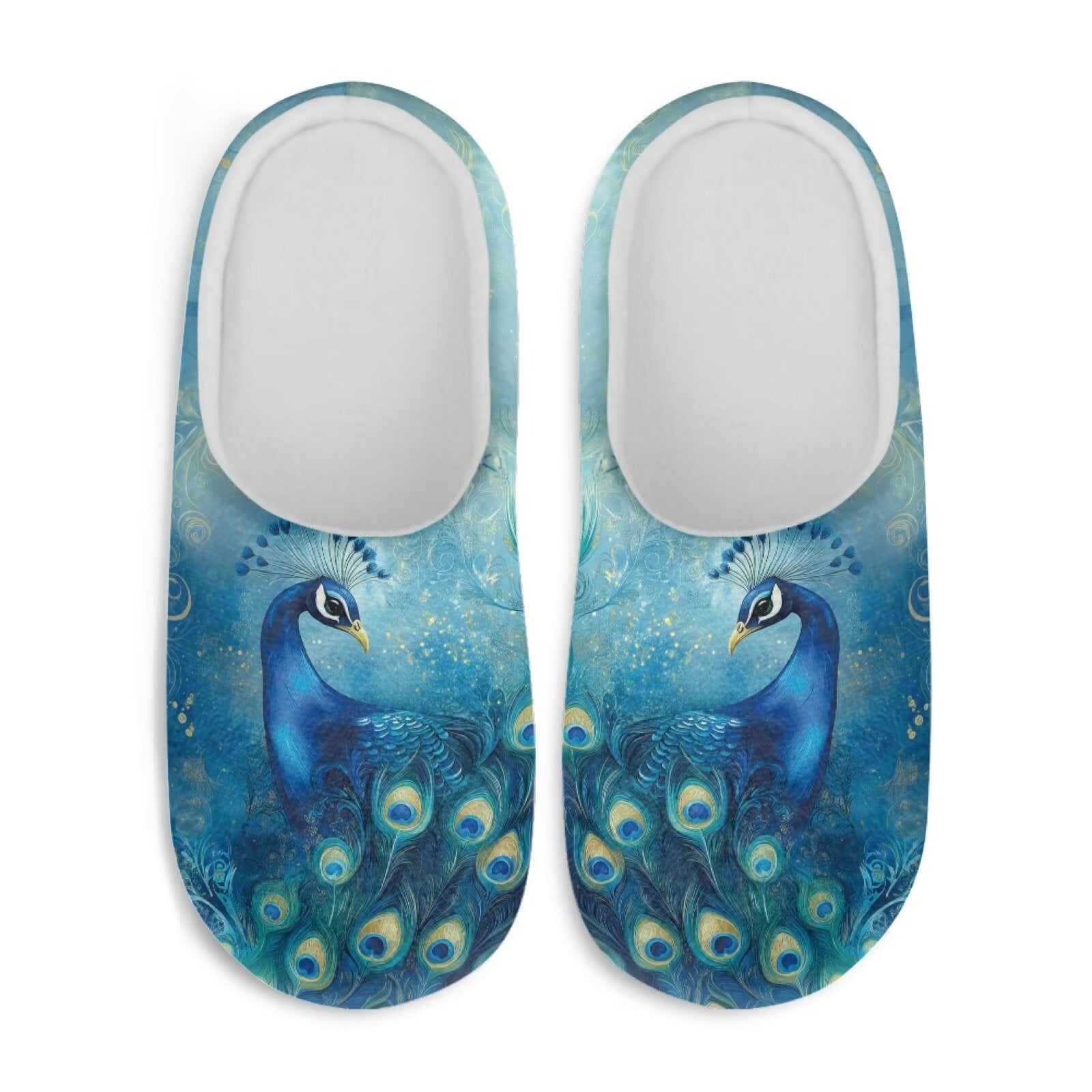 Chaqlin Blue Peacock Womens' House Shoes Soft Plush Warm Anti-slip ...
