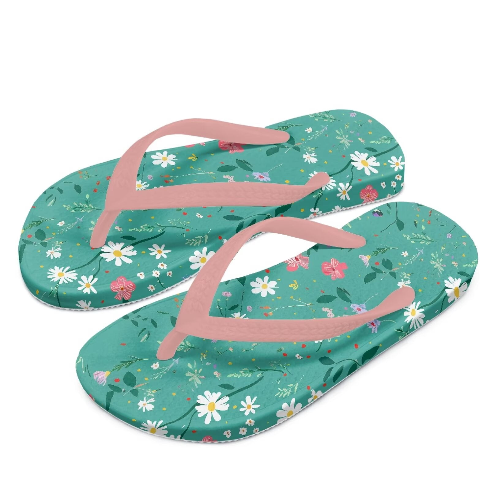 Chaqlin Boy Girl Flips Flops for Kids Daisy Floral Green Print Slip-on ...