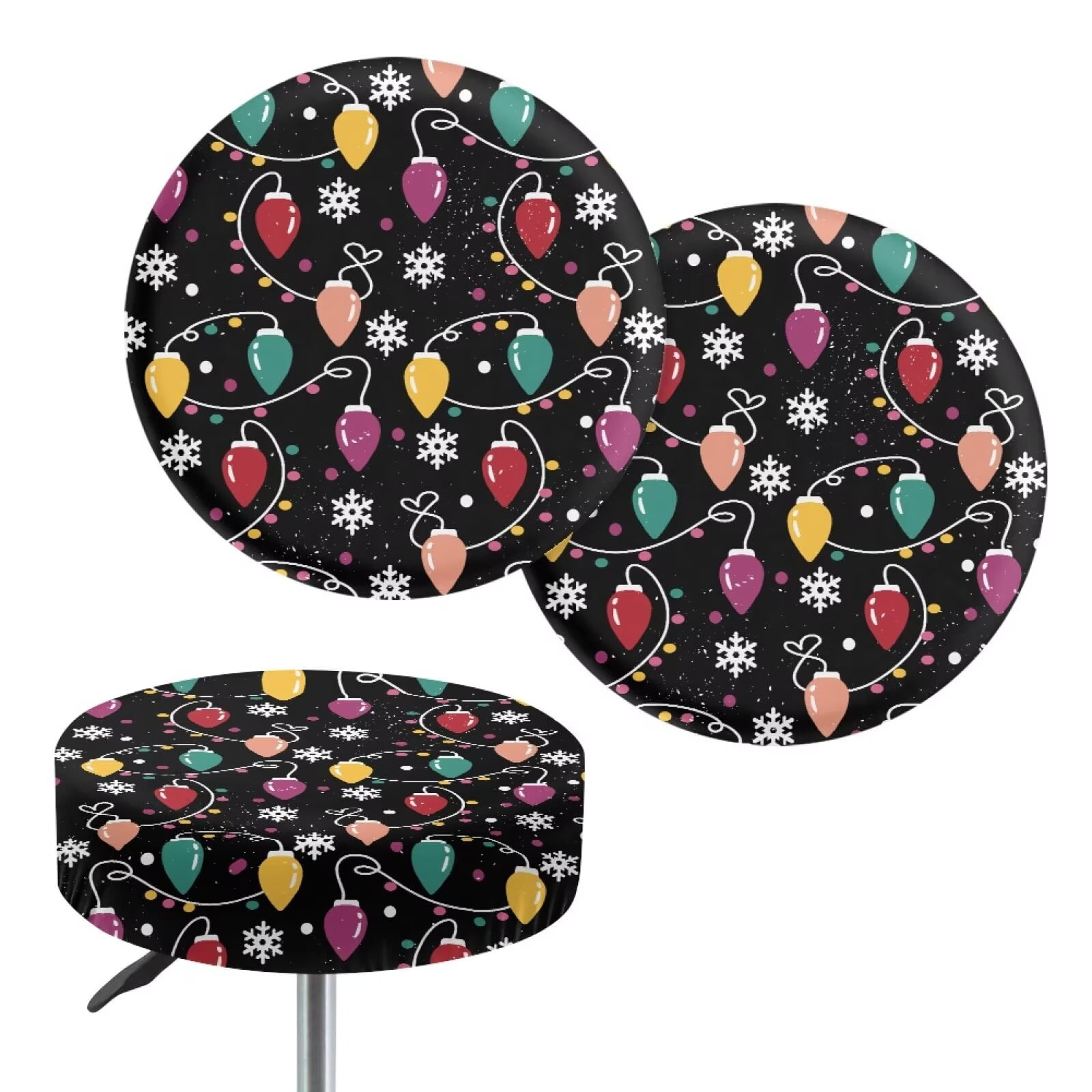 Chaqlin Christmas Lights Print Stretchable Round Stool Covers 2-Pack ...