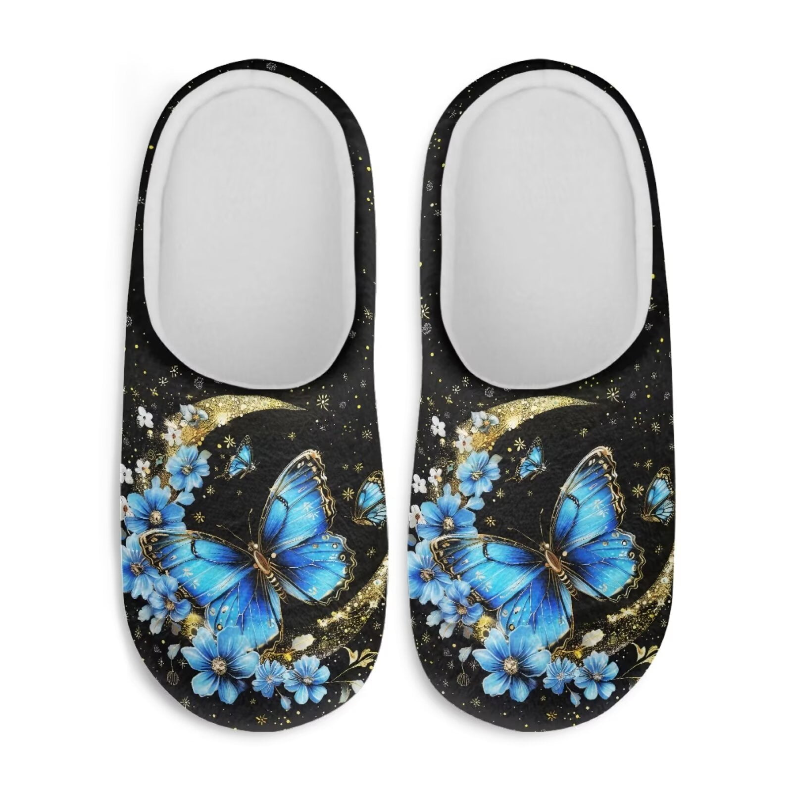 Chaqlin Classic Butterfly Moon Women's Travel Slippers Soft Plush Fuzzy Comfy Non Slip Indoor ...