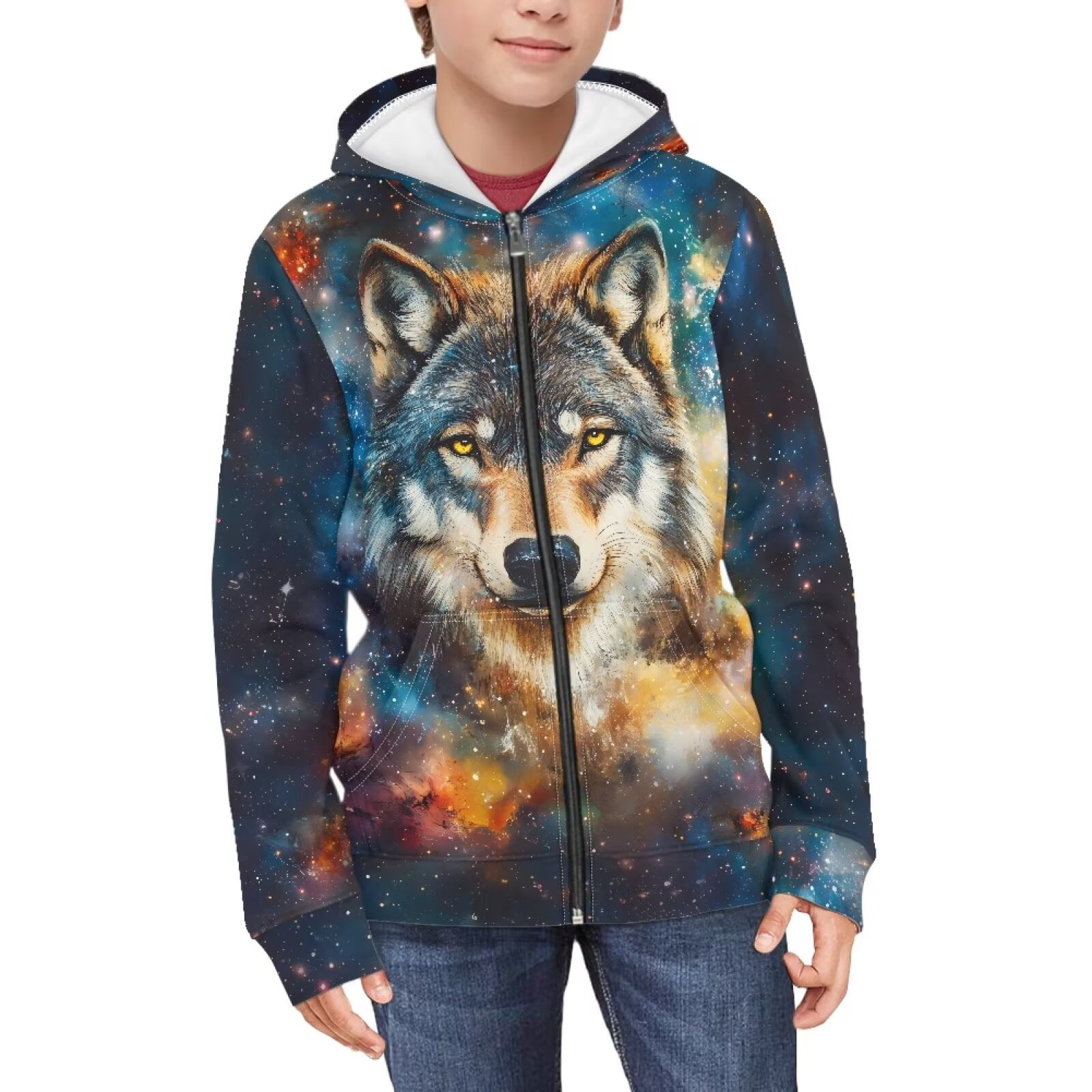 Chaqlin Classic Wolf Pattern Youth Athletic Sweatshirt Zip Up Hooded ...