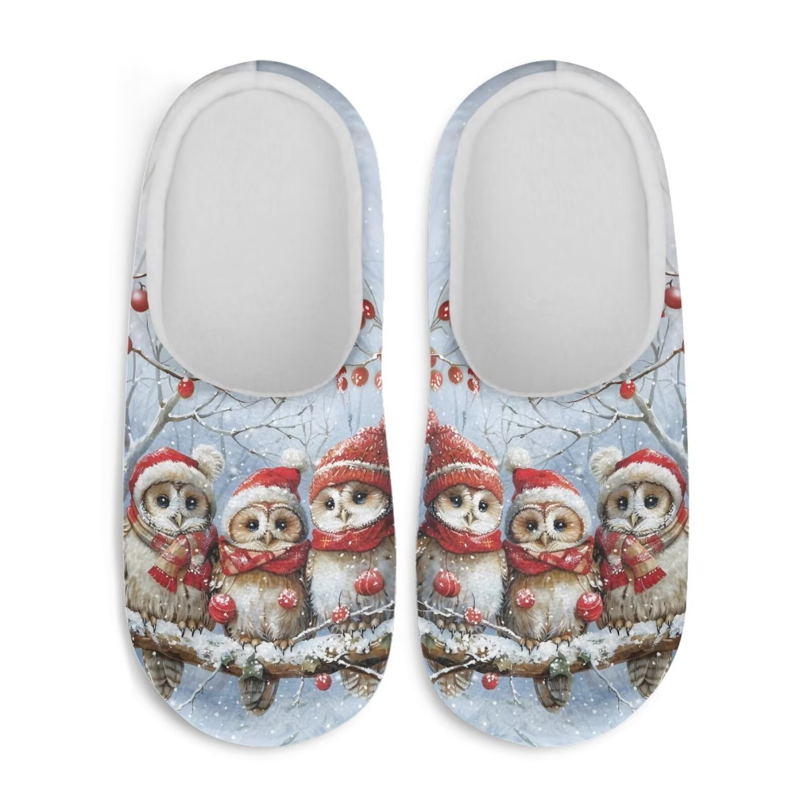 Chaqlin Cute Owls Christmas Unisex Slippers Soft Plush Fuzzy Warm ...