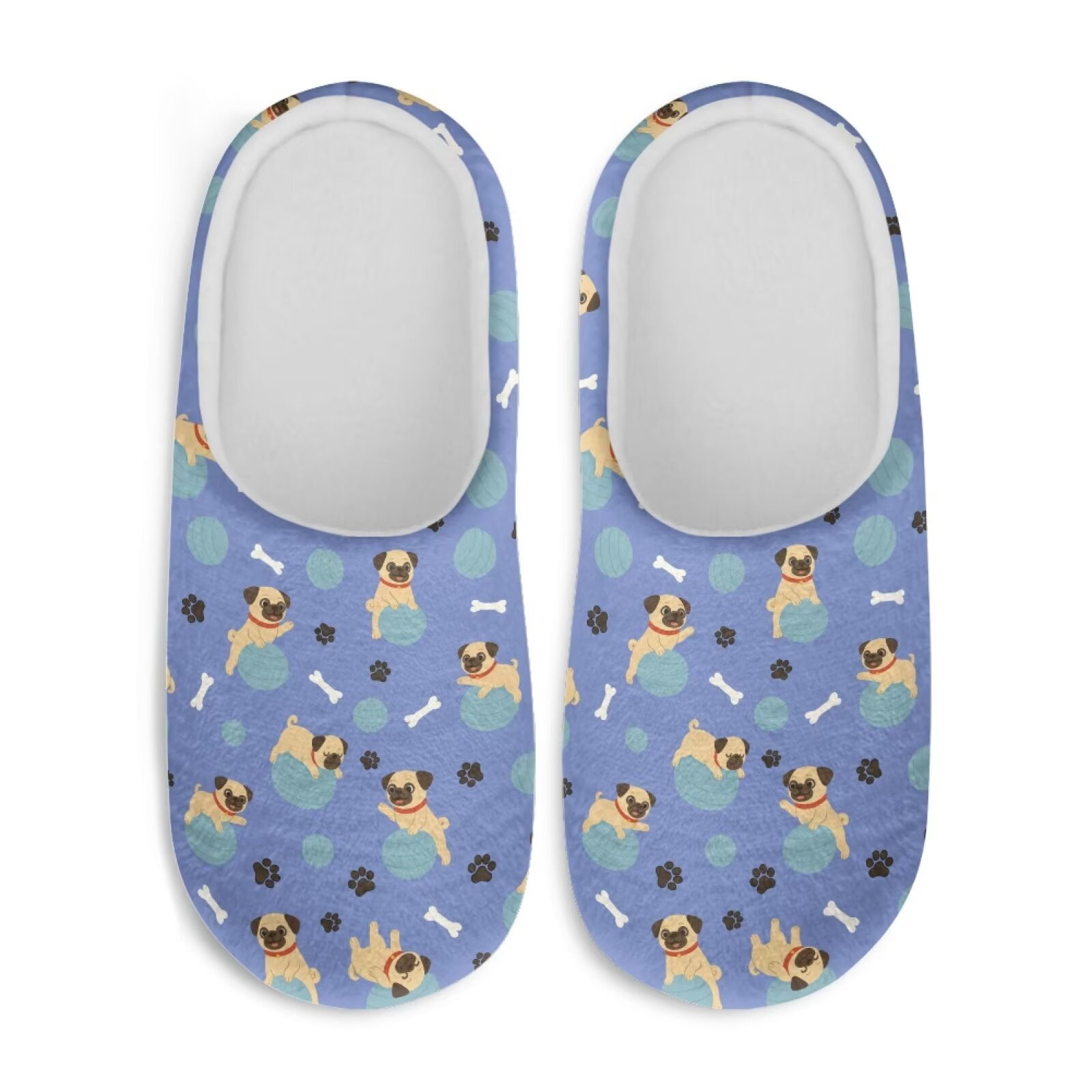 Chaqlin Cute Pugdog Paw Print Bedroom Plush Slippers Soft Fuzzy Fluffy ...