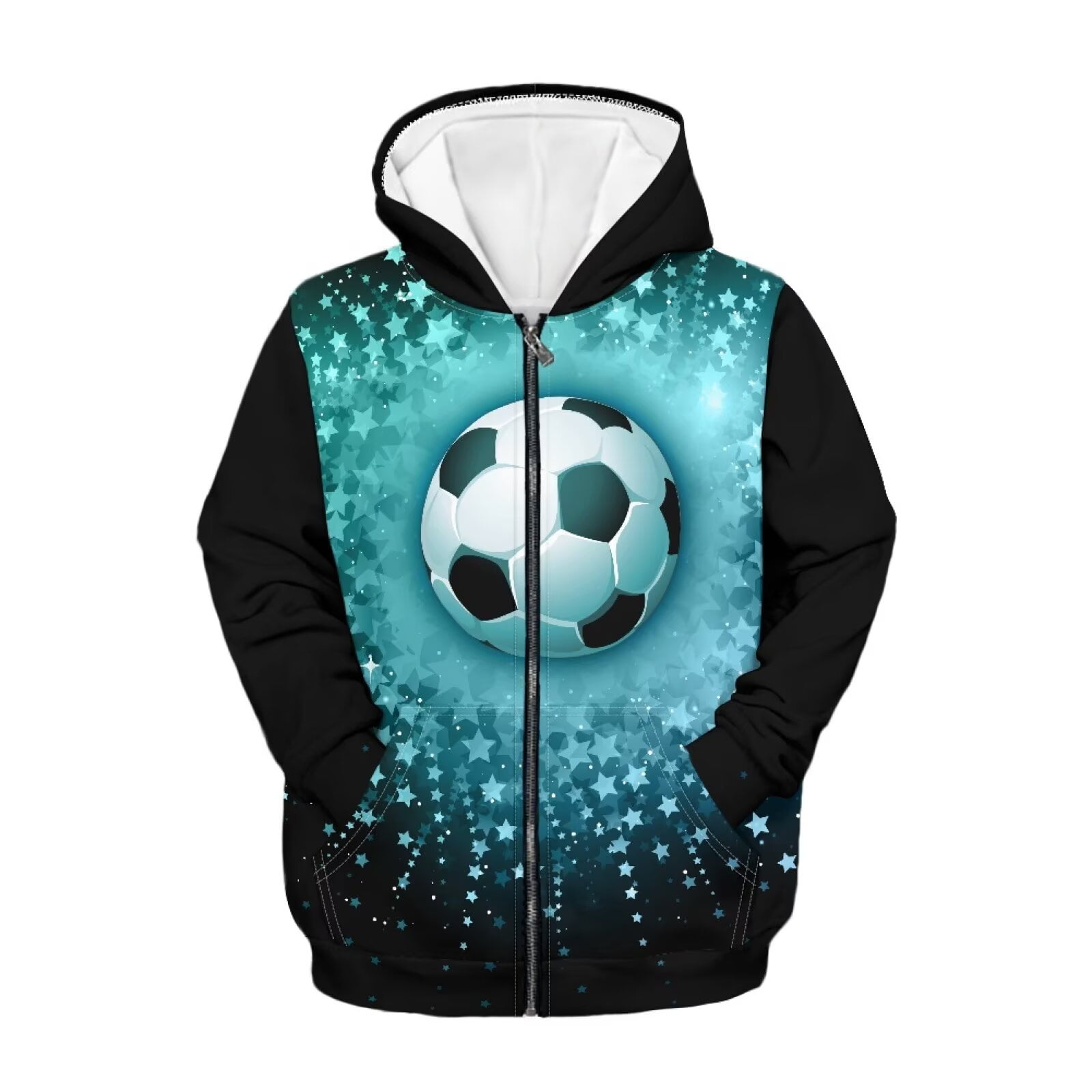 Chaqlin Cyan Stars Soccer Ball Youth Athletic Sweatshirt Zip Up Hooded ...