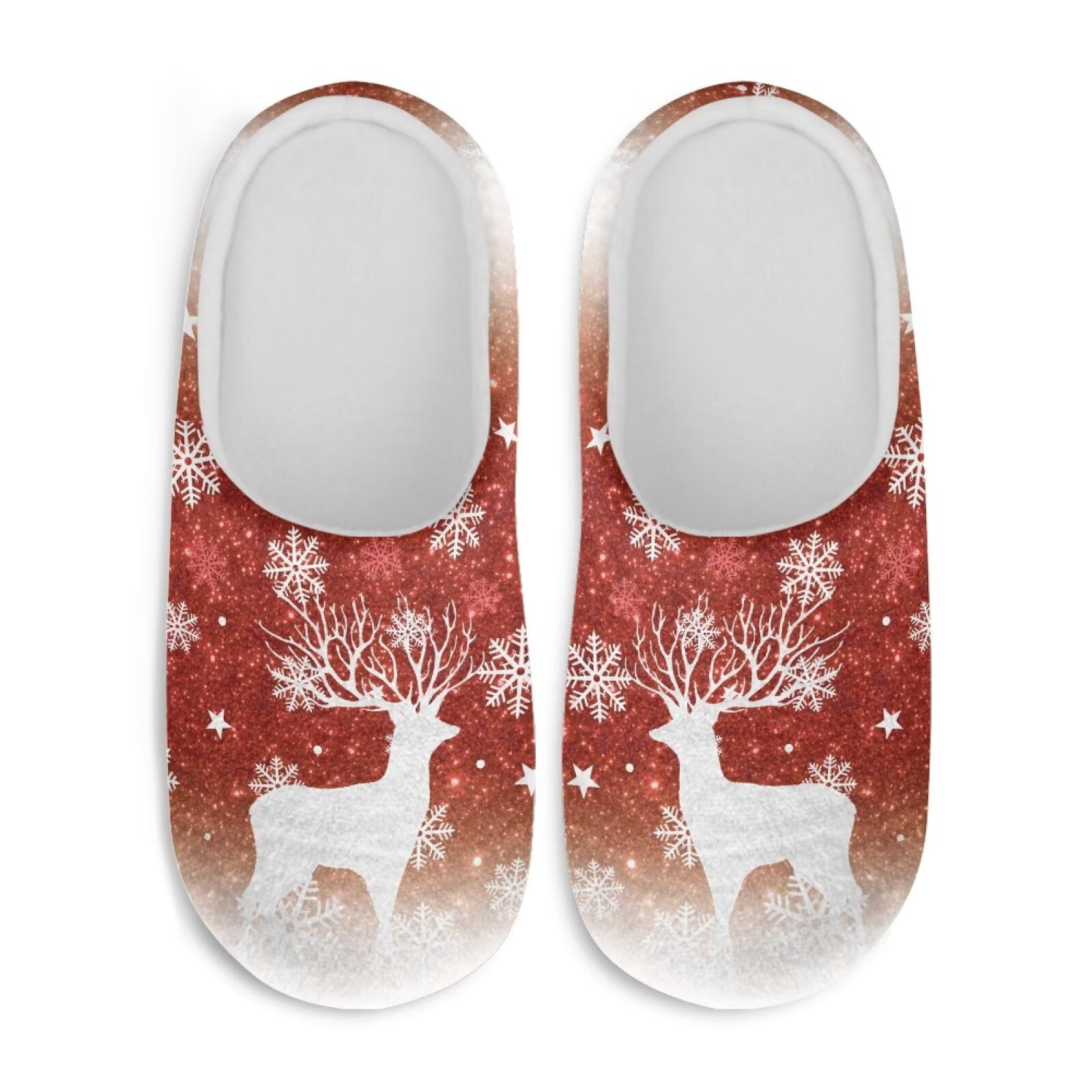 Chaqlin Elk Deer Christmas Snowflake Hotel Slippers Soft Plush Fuzzy ...