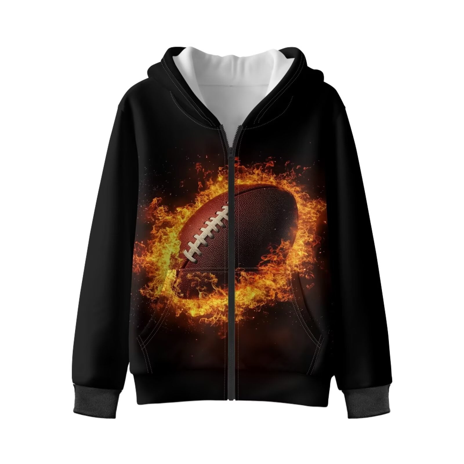 Chaqlin Flame Football Zip Up Hoodie with Pockets for Kids and Teens ...