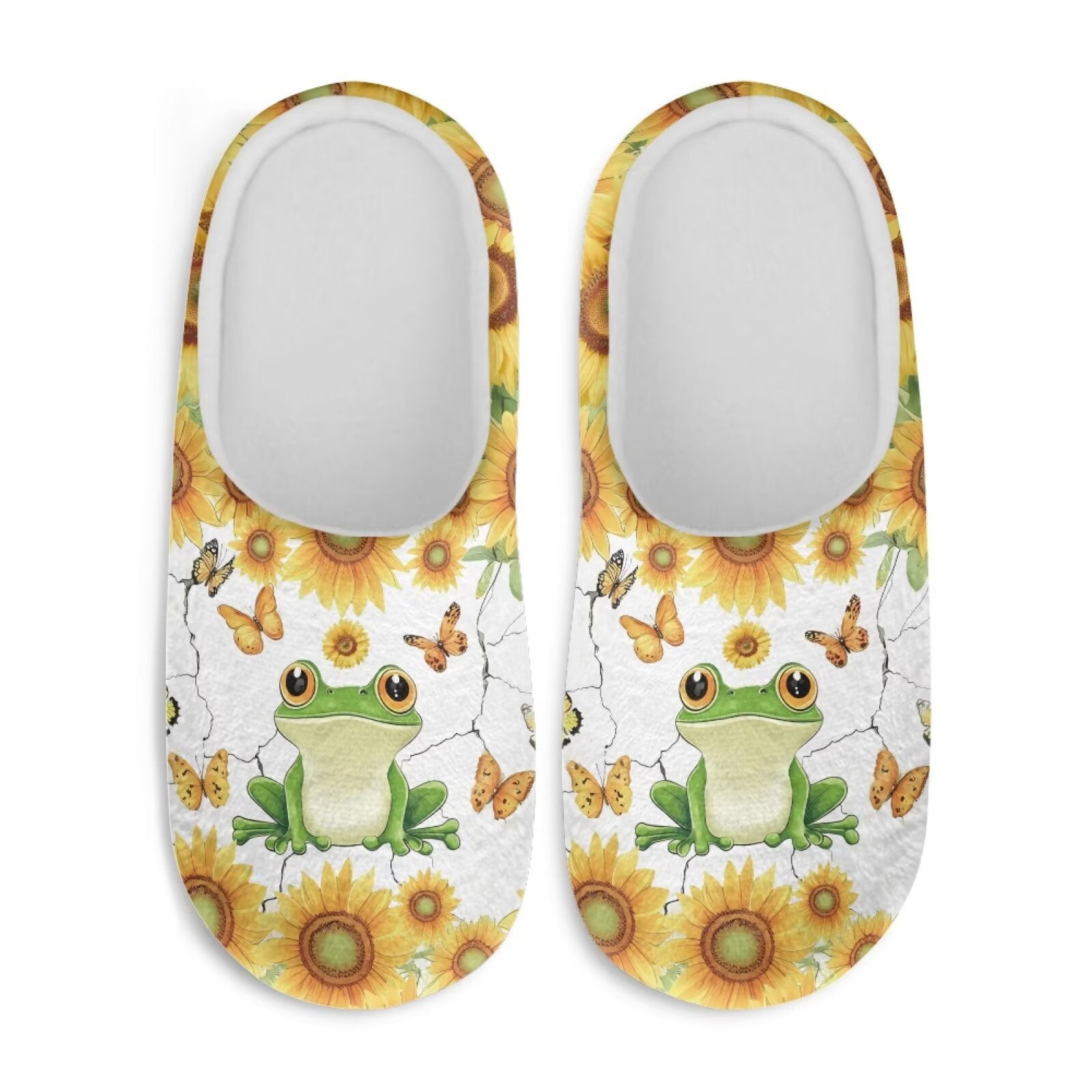 Chaqlin Frog Butterfly Sunflower House Slippers For Women Soft Plush Fuzzy Comfy Non Slip Indoor ...
