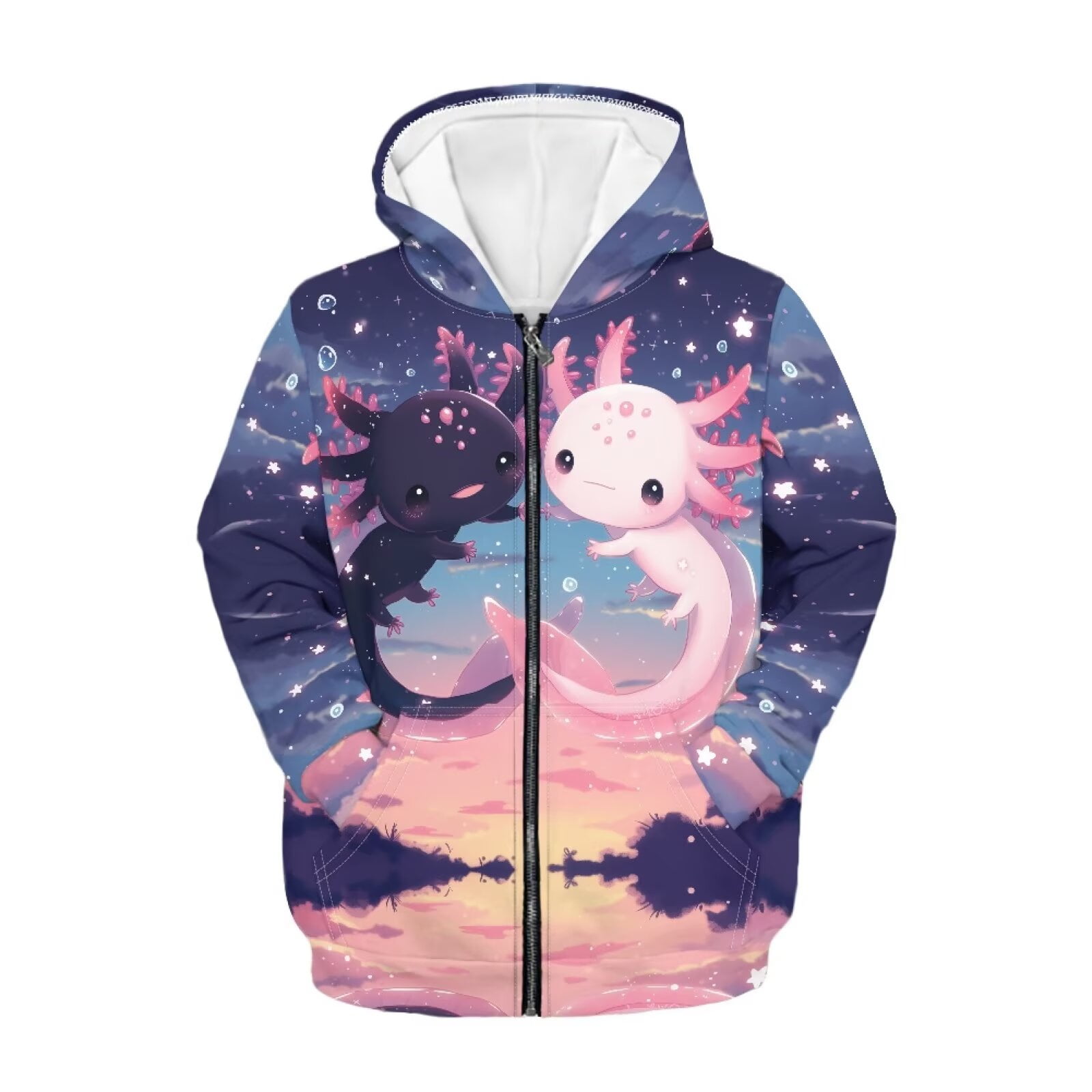 Chaqlin Galaxy Couple Cartoon Axolotl Kids Athletic Jacket Zip Up Hooded Long Sleeve with ...
