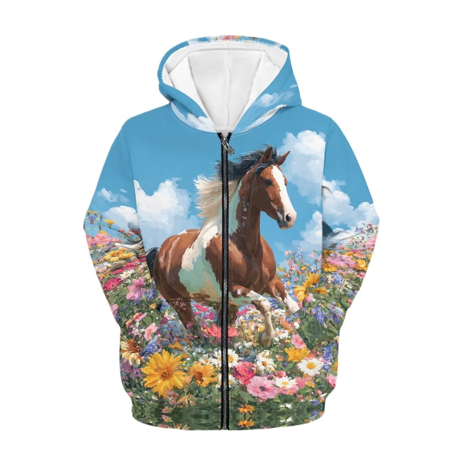 Chaqlin Galaxy Romantic Flower Horse Teen Girls Hooded Pullover Long ...