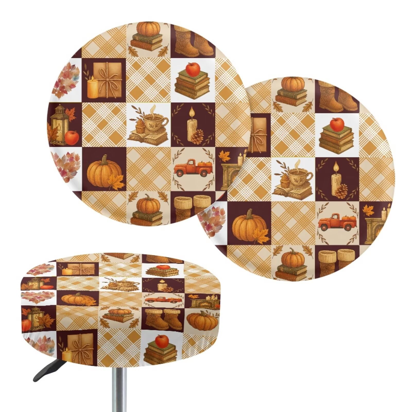 Chaqlin Geometry Coffee Fall Stretchable Round Stool Covers 2-Pack ...