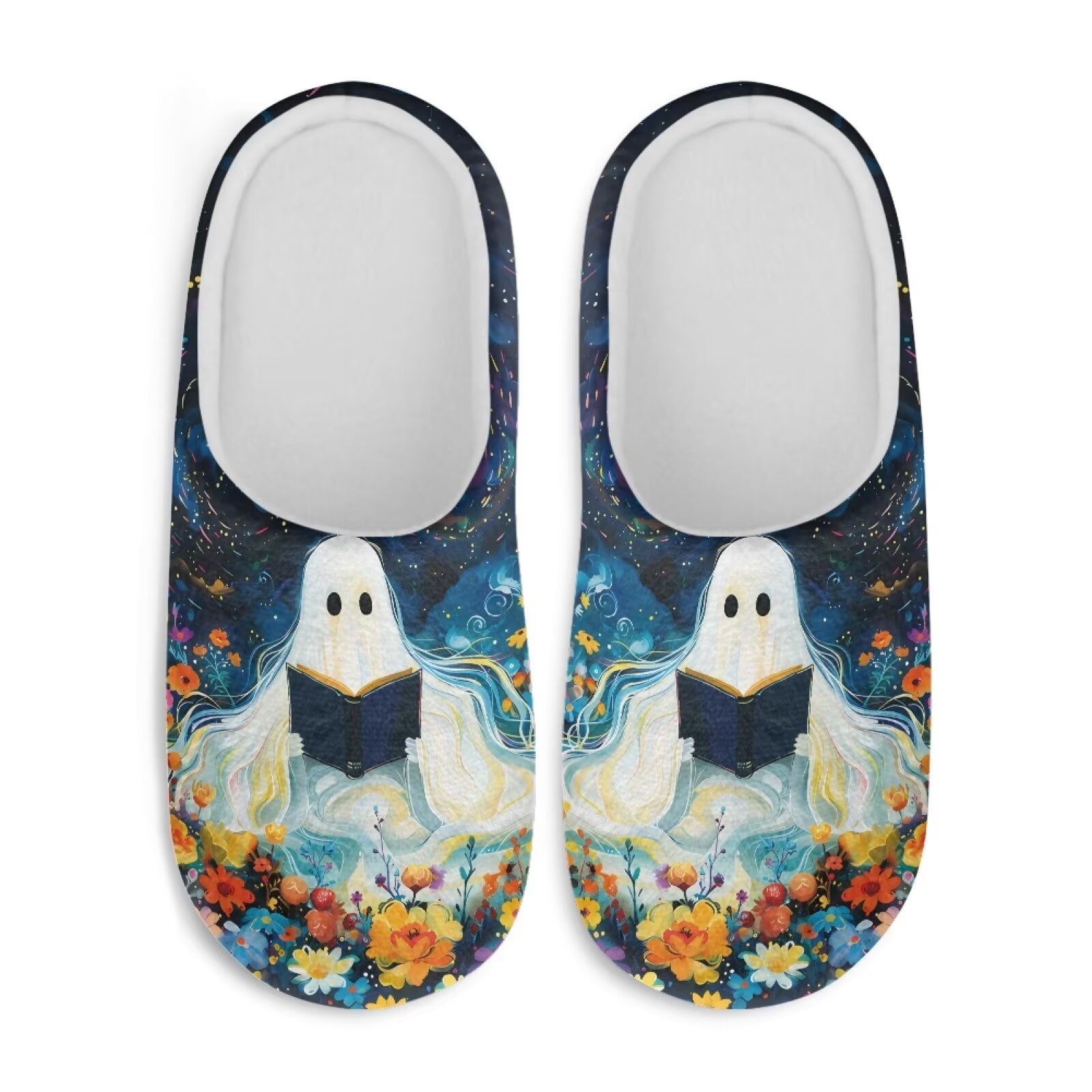 Chaqlin Ghsot Flowers Book Galaxy Men's Winter Slippers Warm Cozy Anti ...