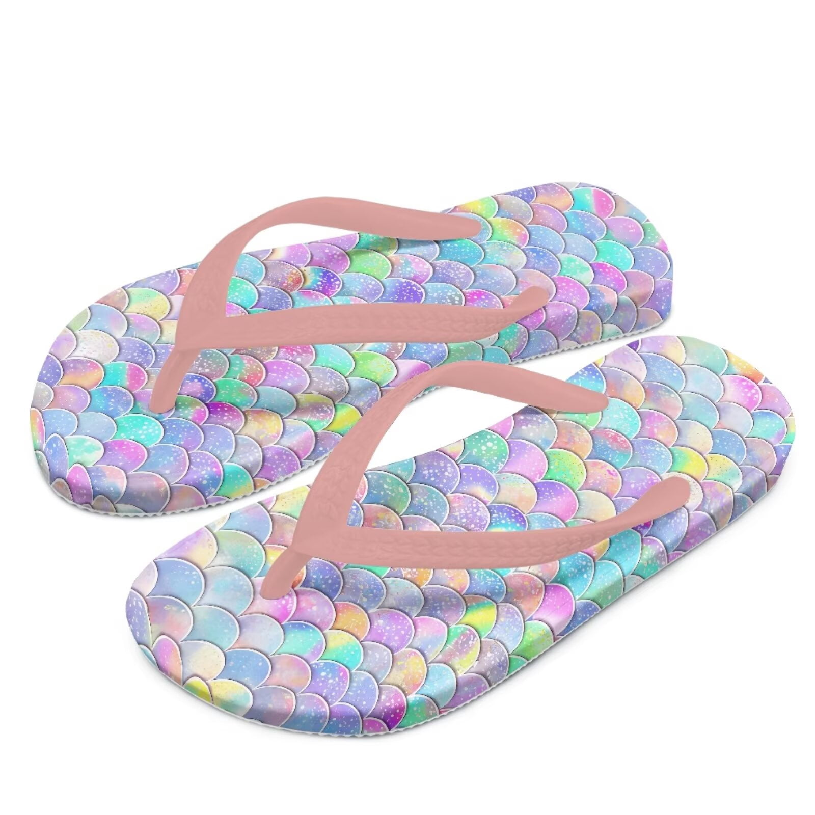 Chaqlin Girls Classic Non Slip Beach Sandals Bling Mermaid Scale Print ...