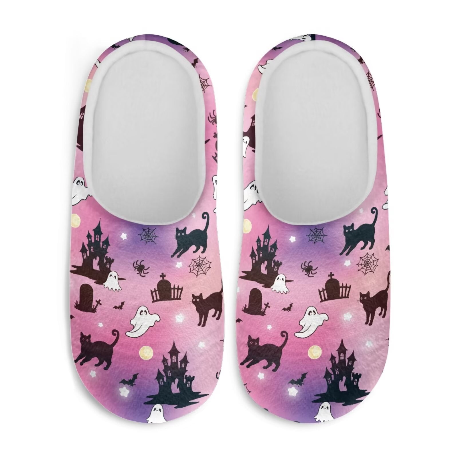 Chaqlin Halloween Ghost Black Cat Women's Comfy Slippers Soft Plush ...