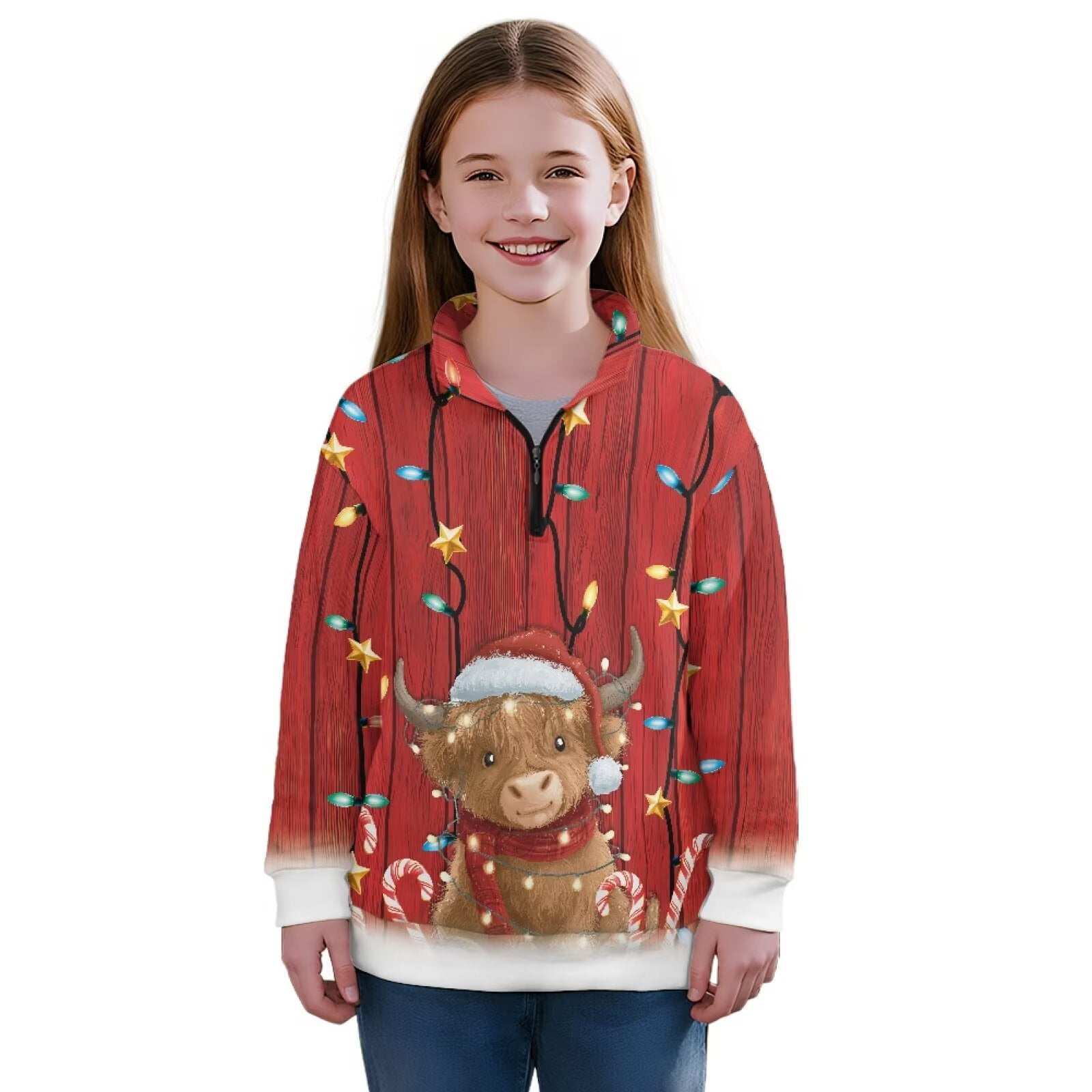 Chaqlin Highland Cattle Lights Girls Half Zipper Sweatshirt Fall Winter ...
