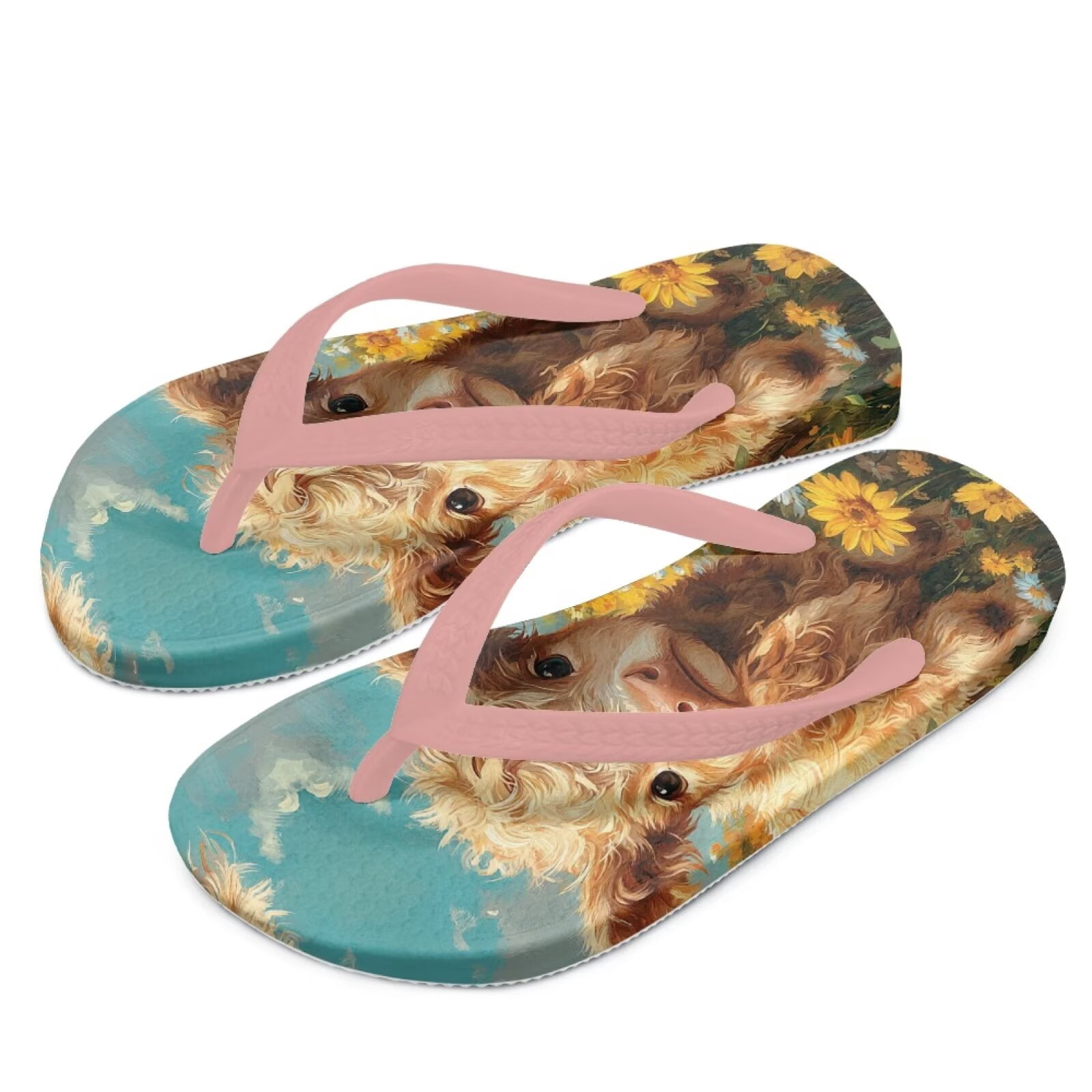 Chaqlin Highland Cow Sunflower Print Flip Flop Sandal Chaer Shoes ...