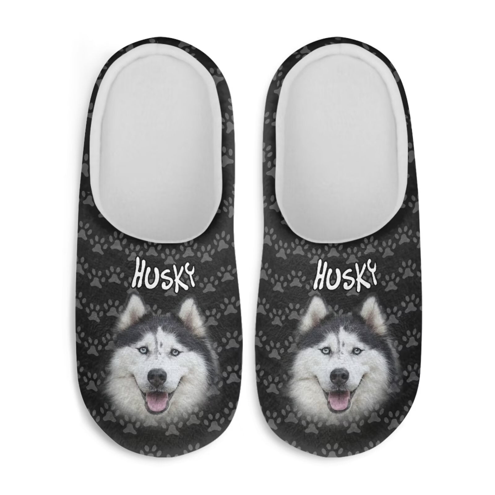 Chaqlin Husky Paw Print Womens' House Shoes Soft Plush Warm Anti-slip ...