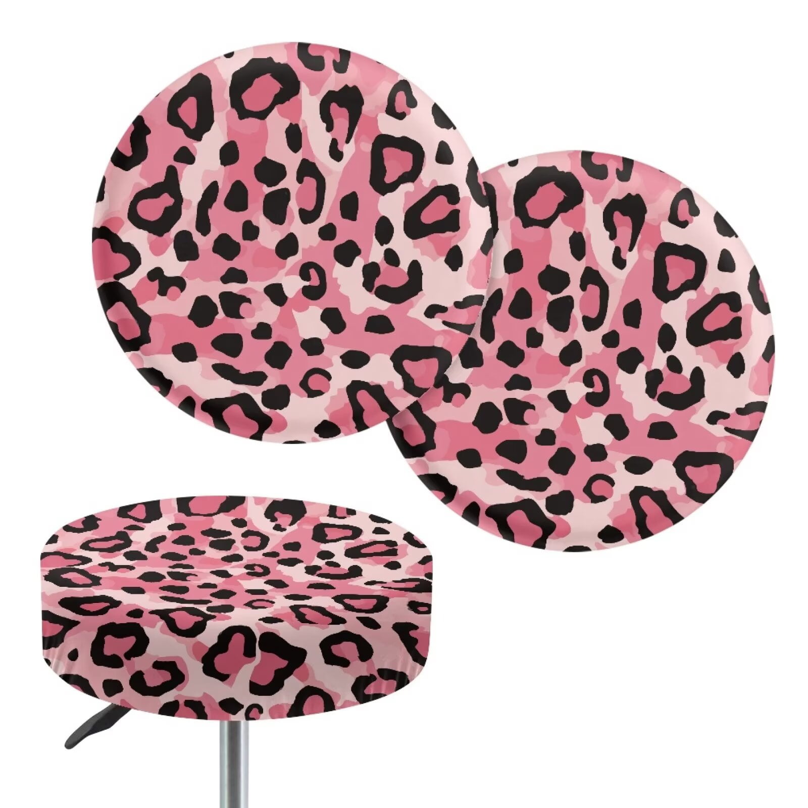 Chaqlin Leopard Print Modern 3D Bar Stool Covers Round, 2-Pack Elastic ...