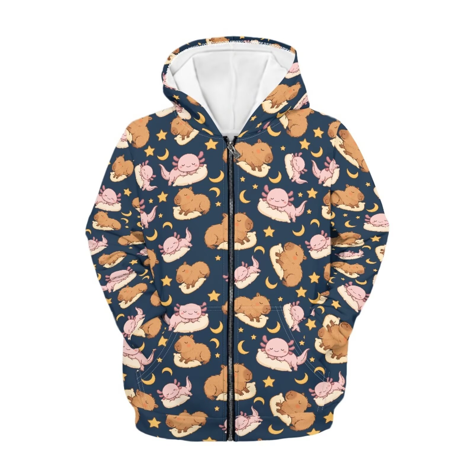 Chaqlin Moon Sleep Capybara Axolotl Hooded Sweatshirt with Pockets Long ...
