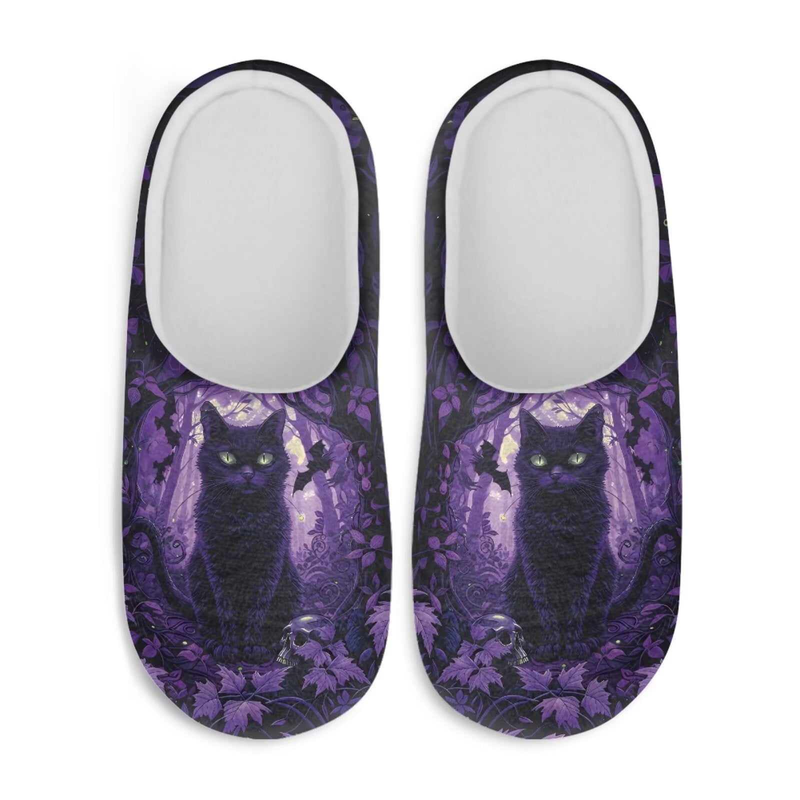 Chaqlin Purple Cat Bat Women's Plush Slippers Soft Fuzzy Warm Keep Warm ...