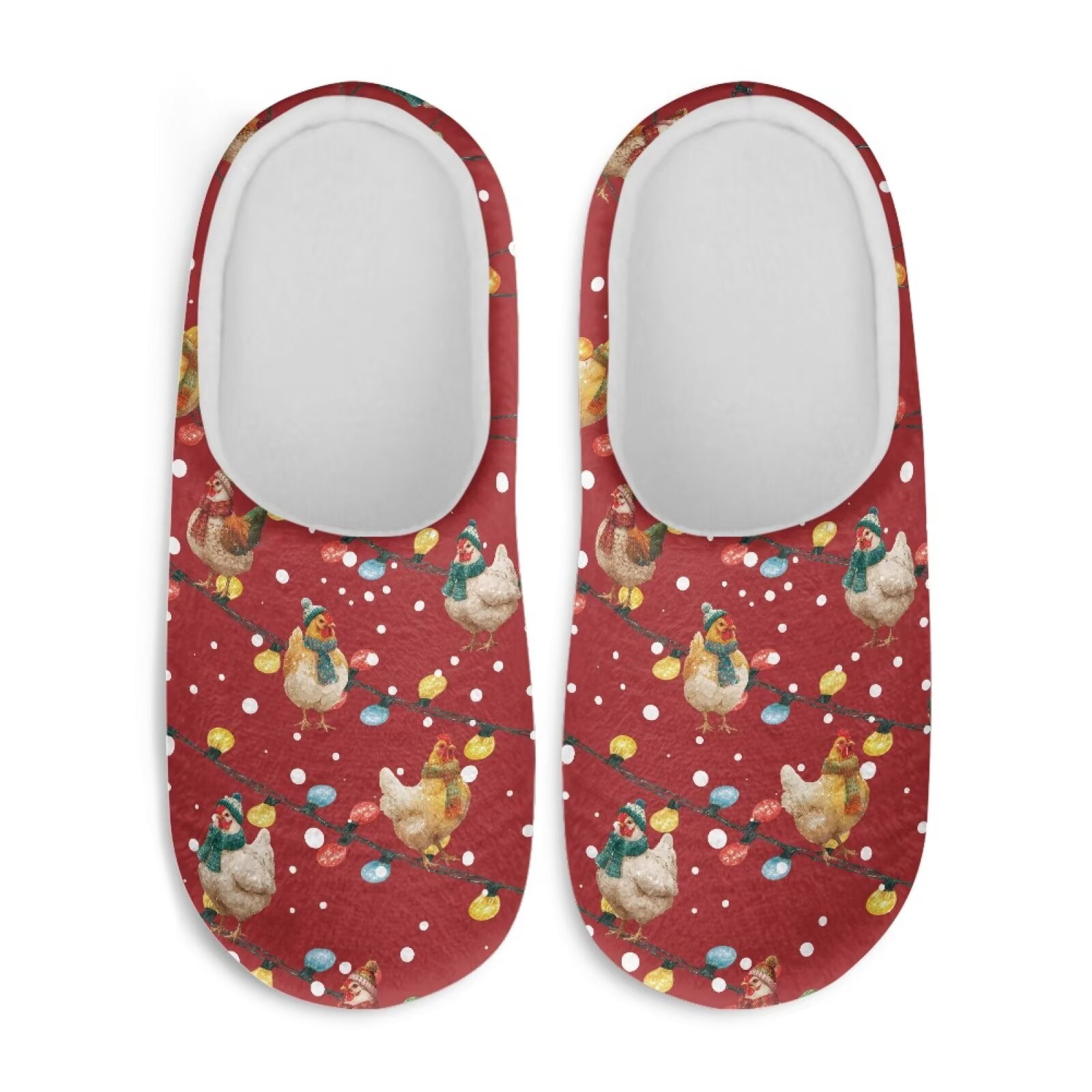 Chaqlin Rooster Xmas Lights Winter Slippers Warm Cozy Comfort Sole ...