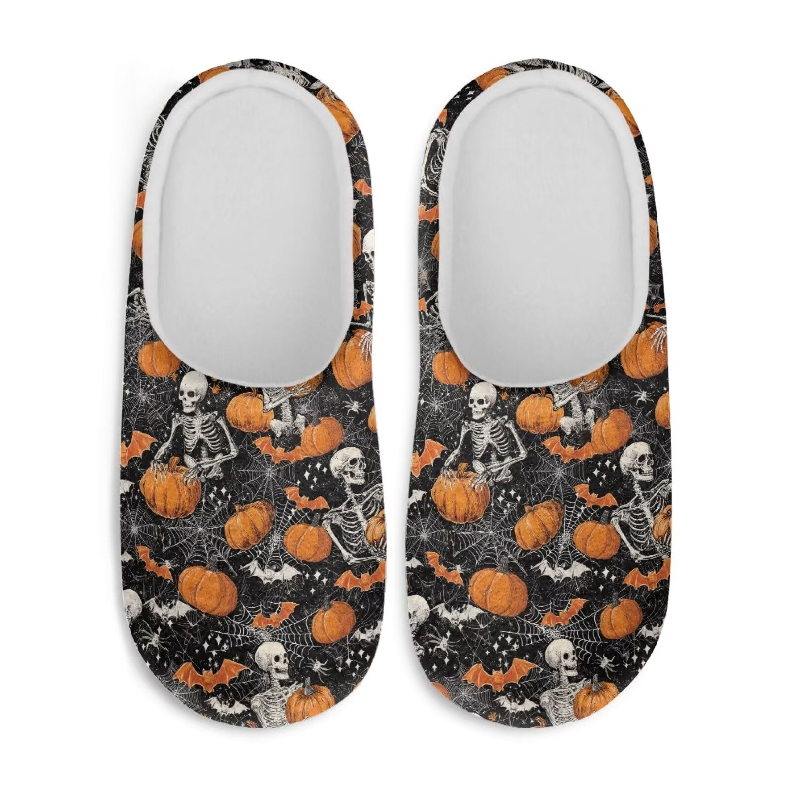 Chaqlin Skeleton Bat Pumpkin Thanksgiving Slippers Soft Plush Fuzzy ...