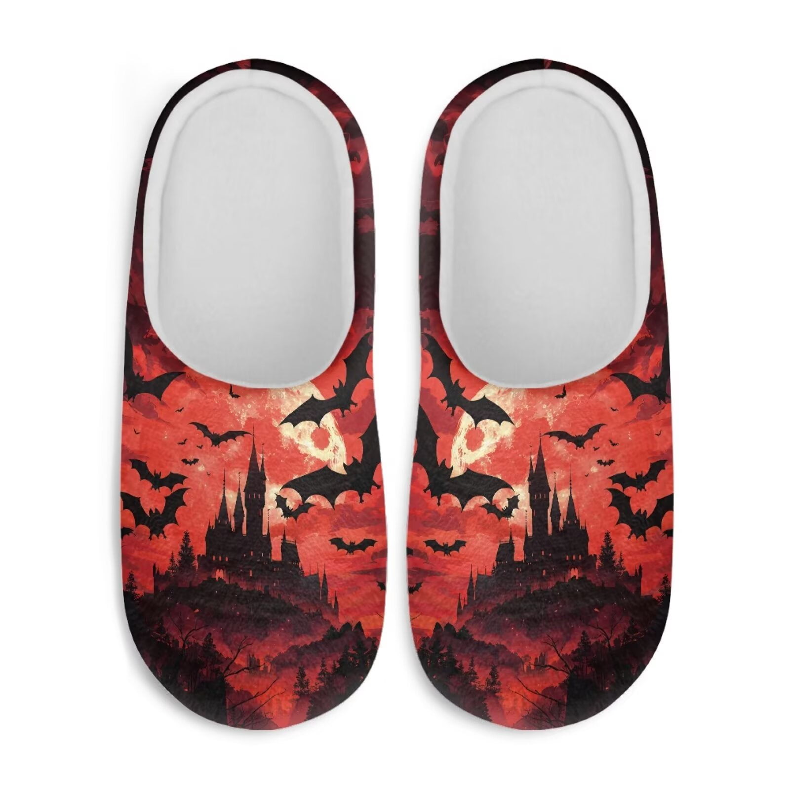 Chaqlin Spooky Bat Castle Bedroom Shoes Cozy Comfy Plush Fuzzy Warm Fur ...