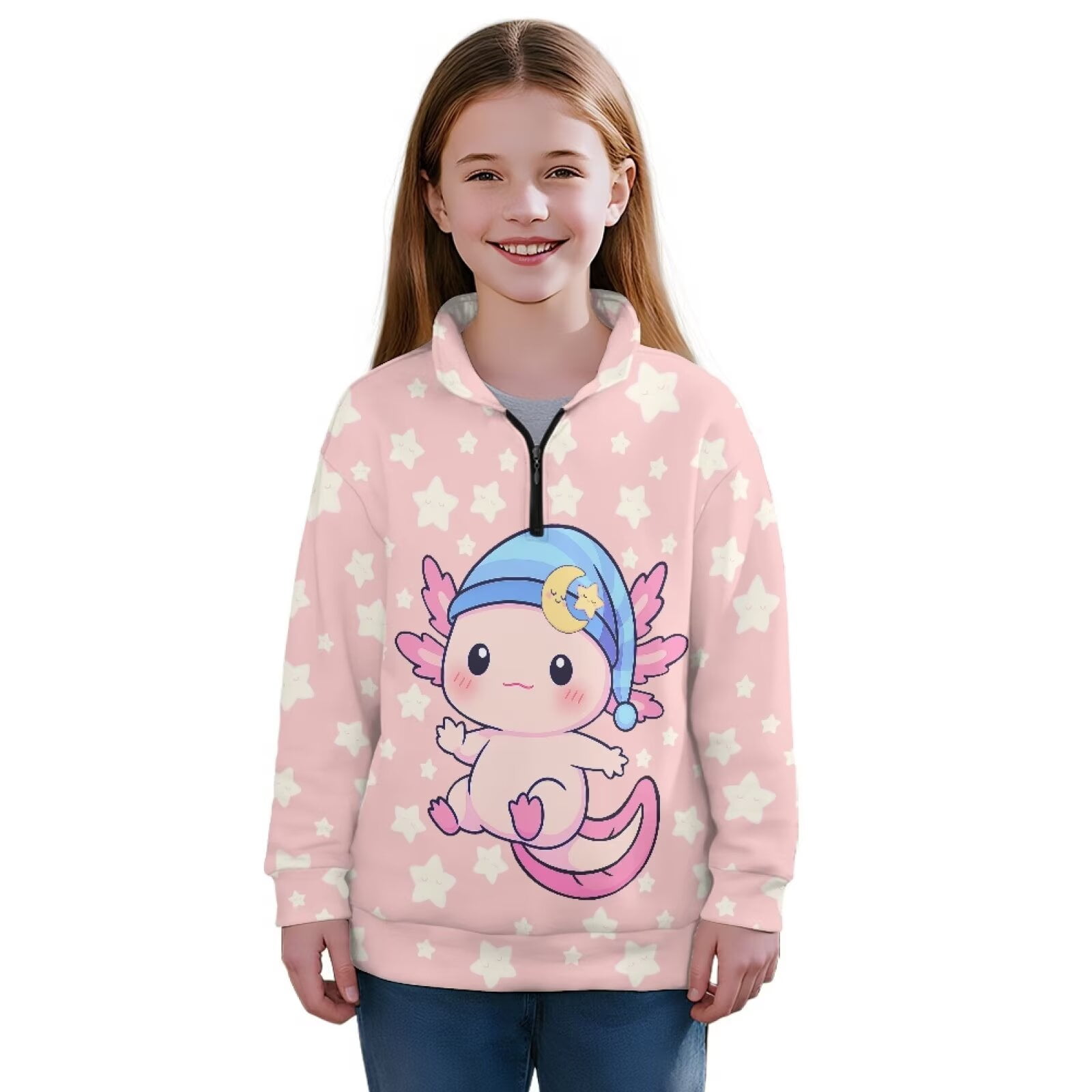 Chaqlin Stars Cute Axolotl Kids Half Zipper Sweatshirts Lightweight ...