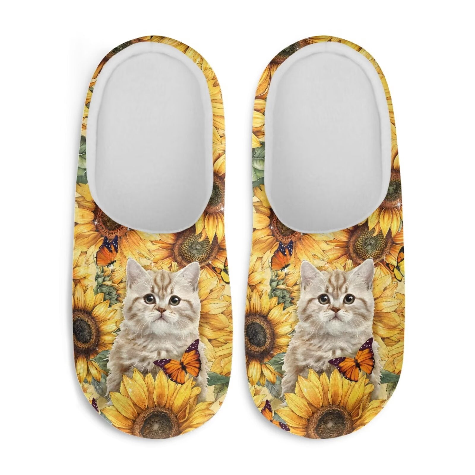 Chaqlin Sunflower Cat Butterfly Women's Cold Weather Slippers Warm ...