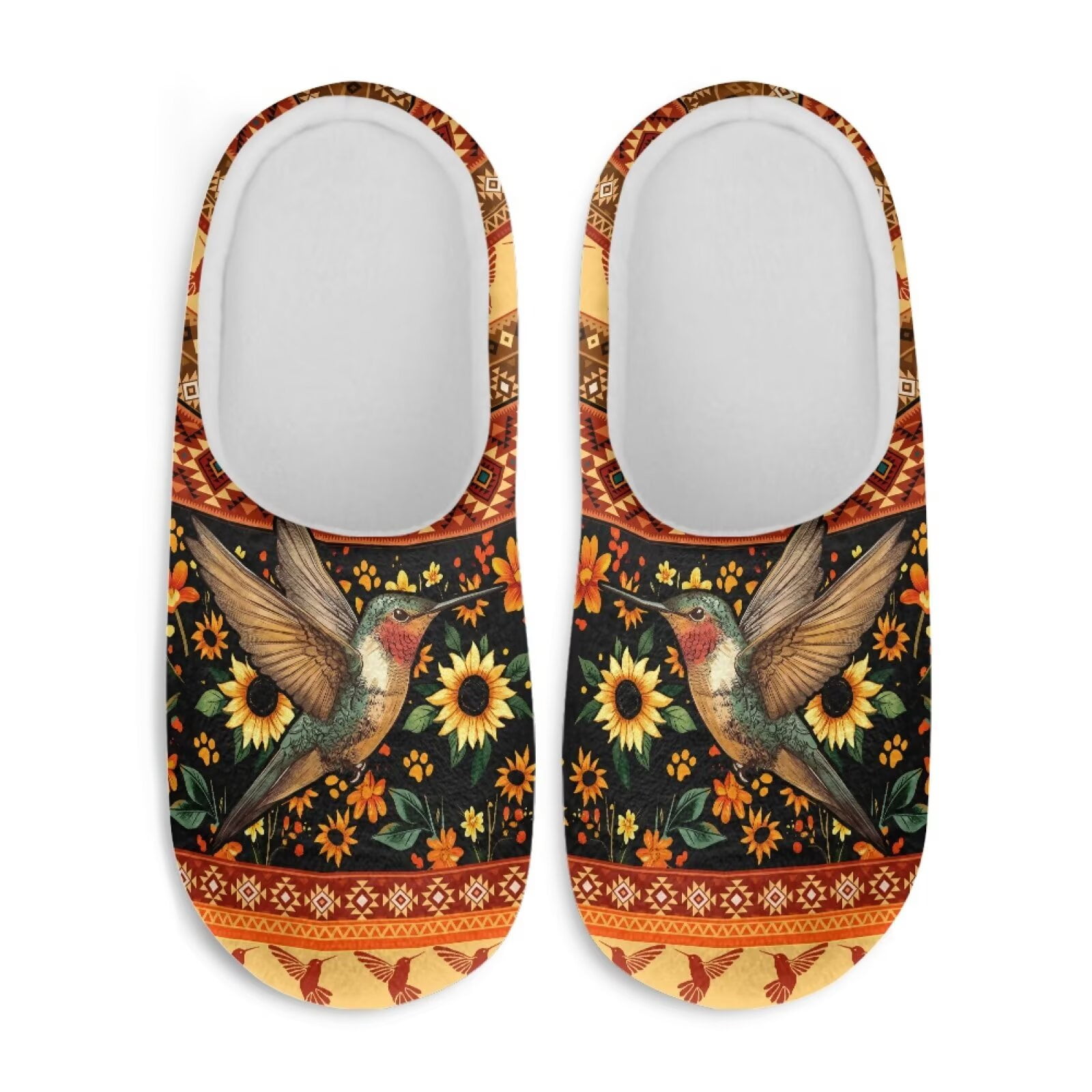 Chaqlin Tribal Hummingbird Sunflower Cold Weather Slippers Warm Cozy ...