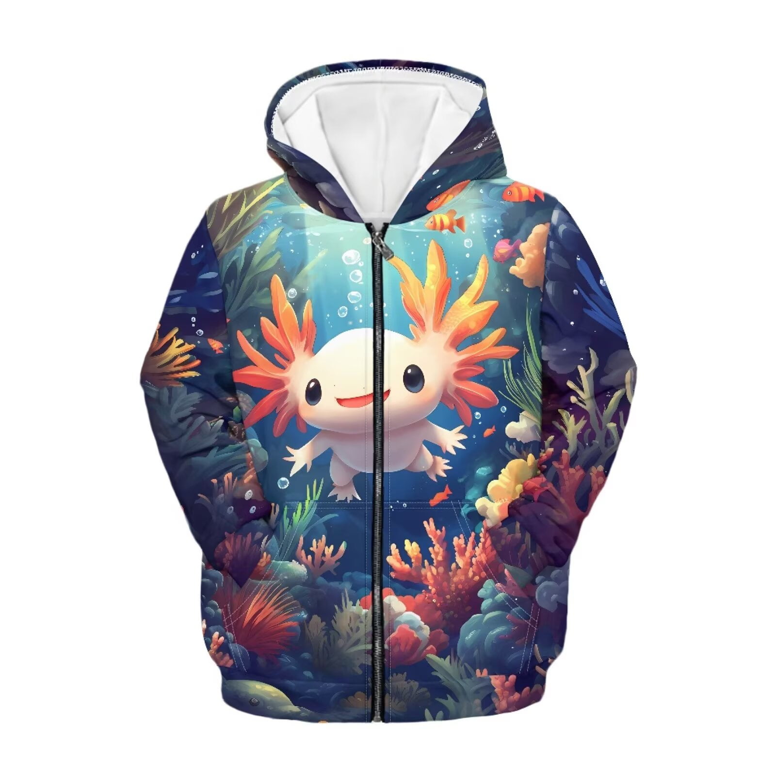 Chaqlin Underwater Cartoon Axolotl Girls Zip Up Hoodie Lightweight Comfy Long Sleeve with ...