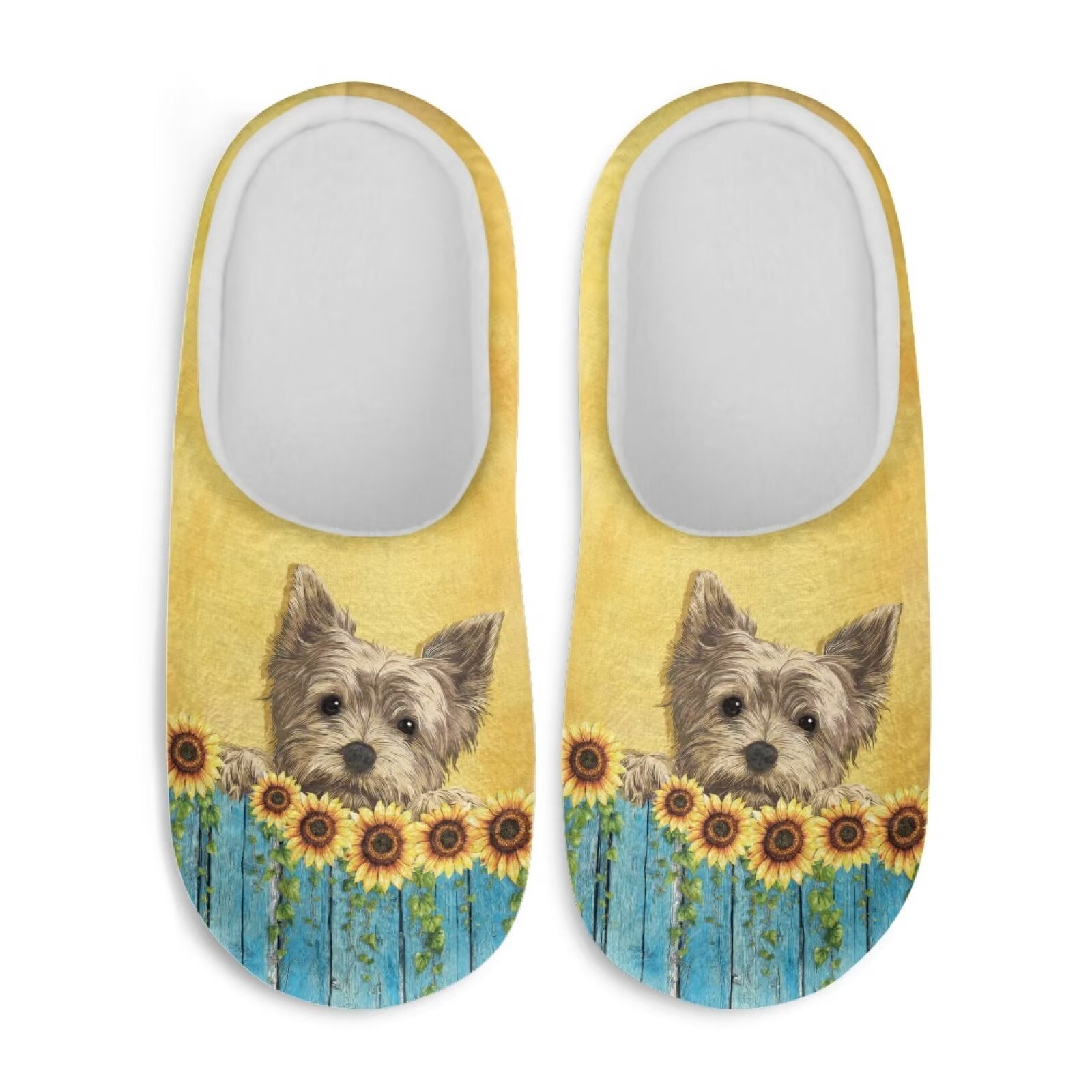 Chaqlin Yorkshire Terrier Sunflower Women's Cozy Slippers Soft Plush ...