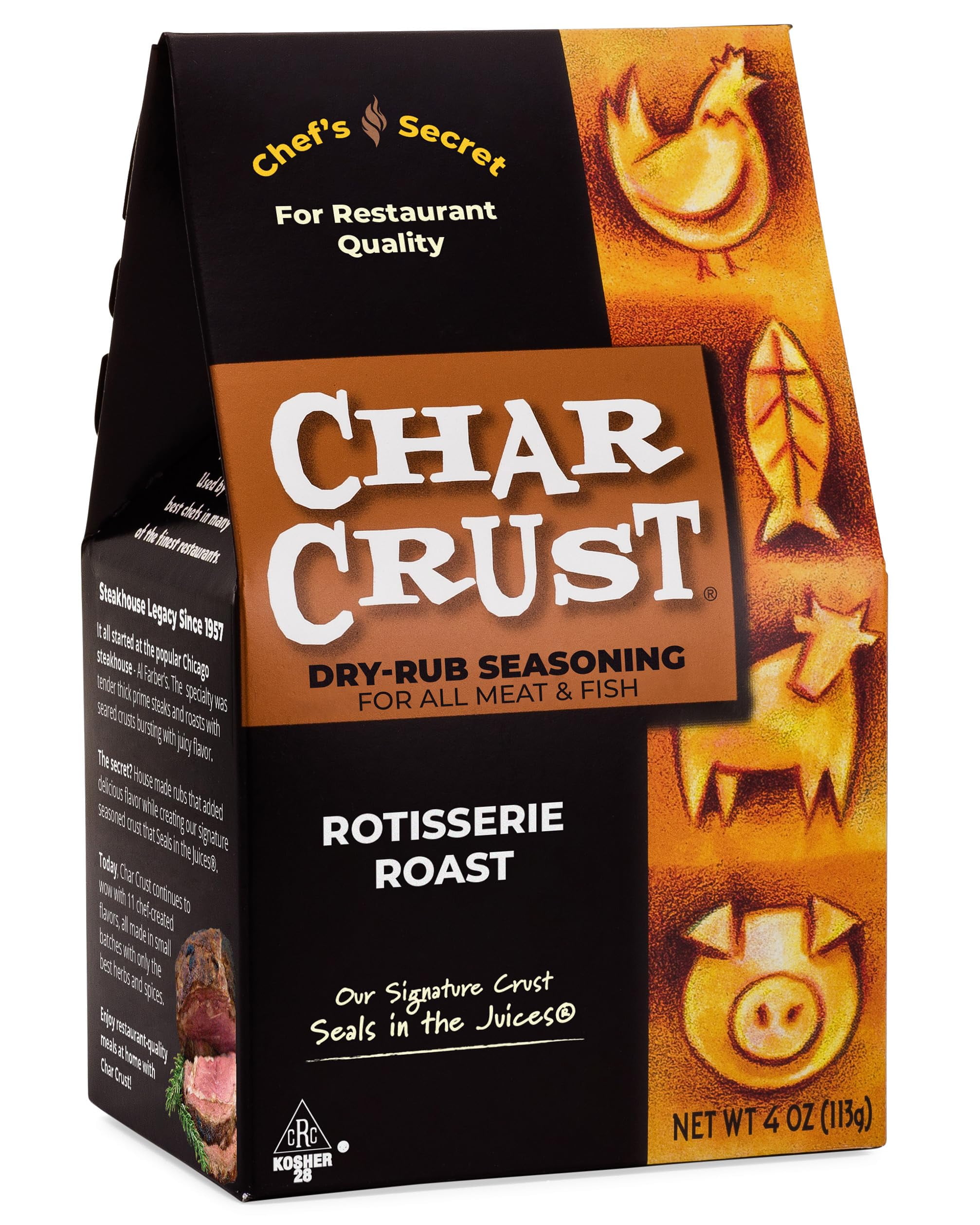 Char Crust Dry-Rub Seasoning, Rotisserie Roast, for Chicken, Prime Rib, Roasts and Potatoes,4 ...