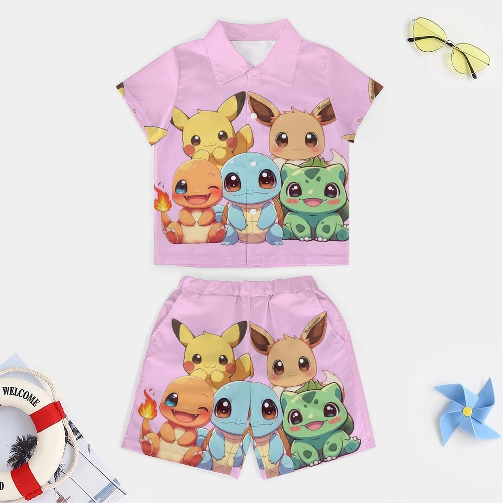 Char!man~der Kids Hawaiian Button Down Shirt and Short Set Beach Shirts ...