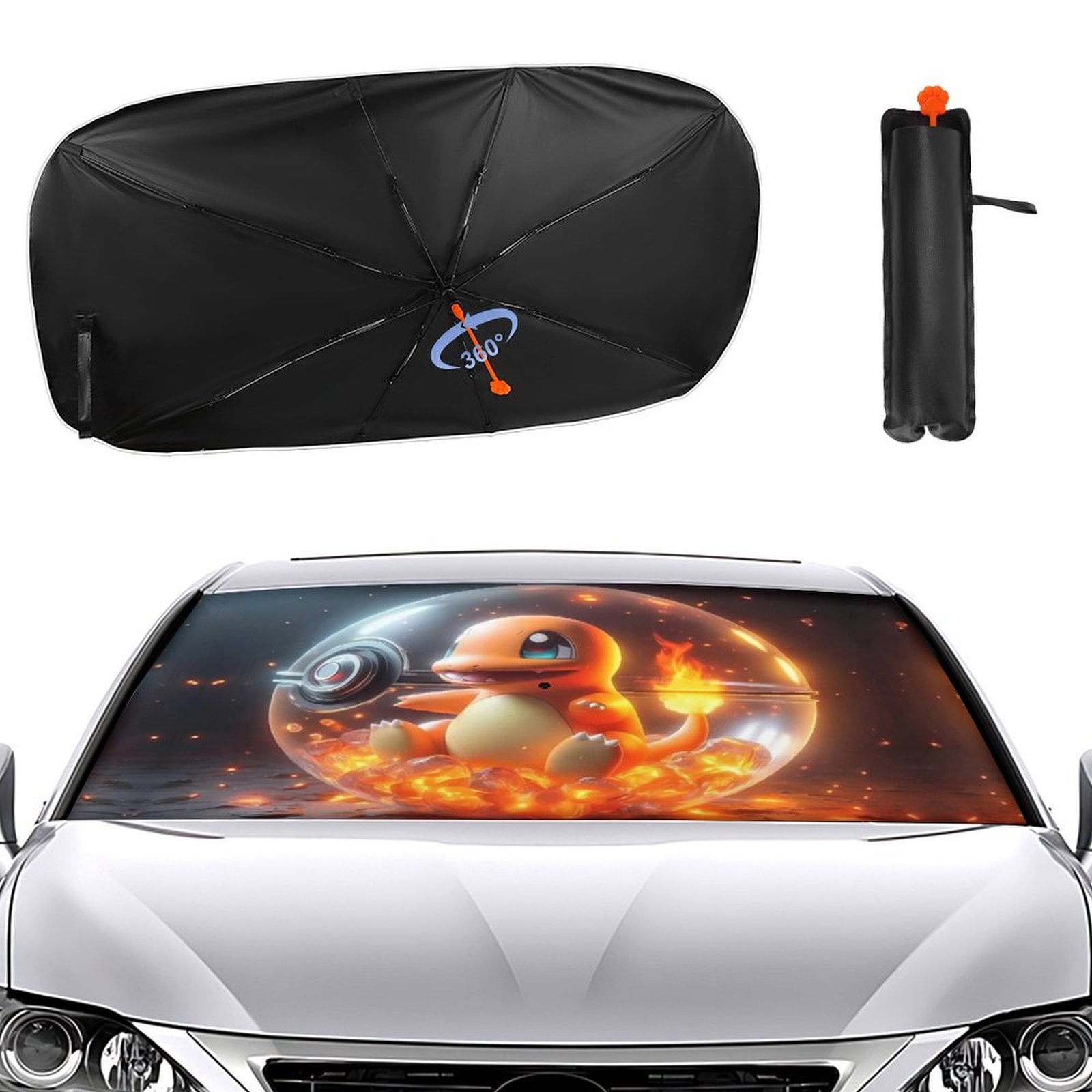 Char-mander Car Sun Shade Umbrella, Car Shade Front Windshield Sun ...