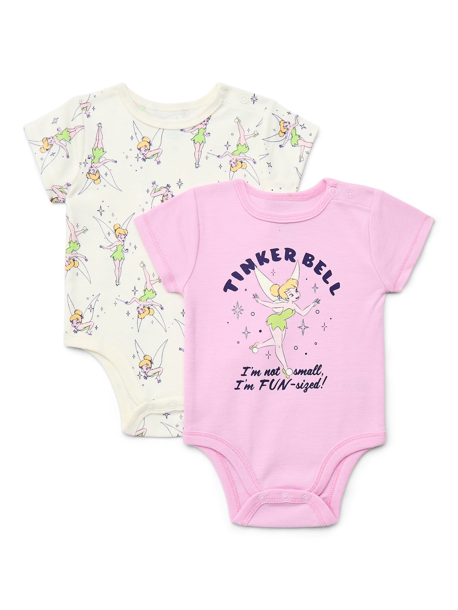 Tinkerbell Baby Girls Graphic One-Piece Bodysuits, 2-Pack, Sizes 0/3M ...