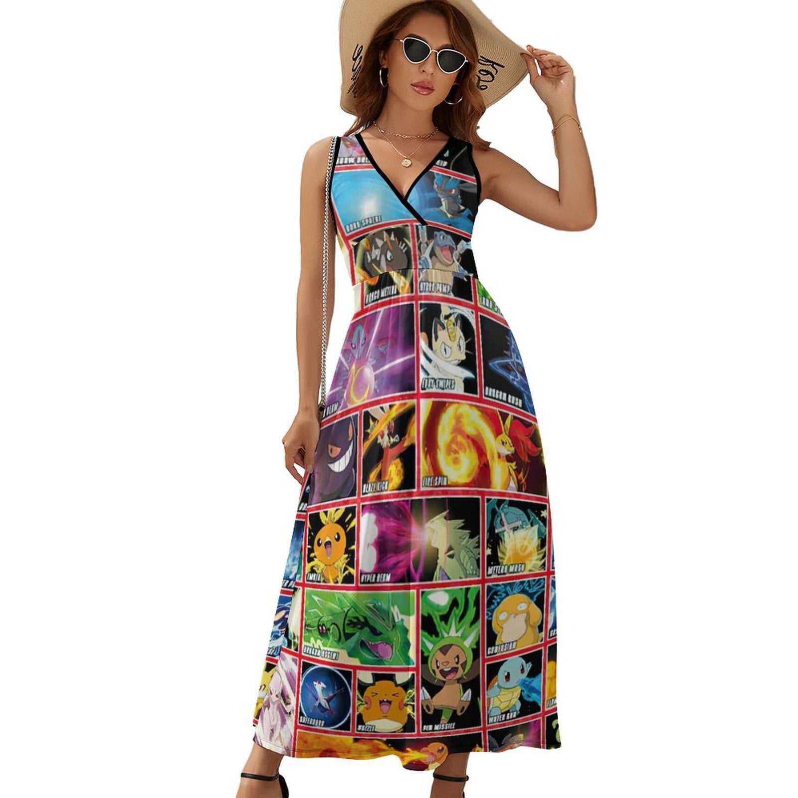 Character Grid - The Moves Pokemon Women's Casual Summer Tank Dress V Neck Sleeveless Midi Fit ...
