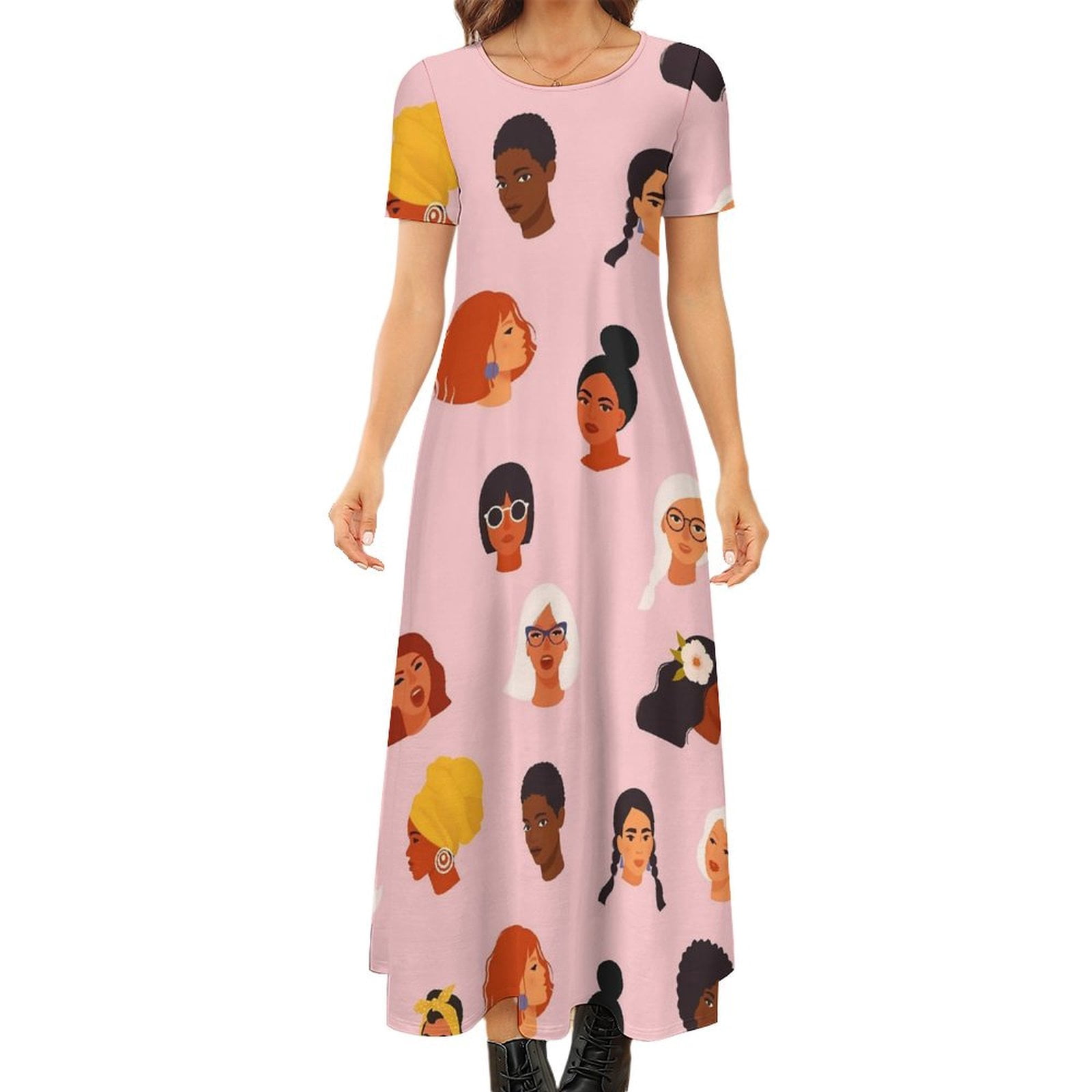 Character Lady Dress Cute Multi Ethnic Girl Kawaii Maxi Dress Womens ...