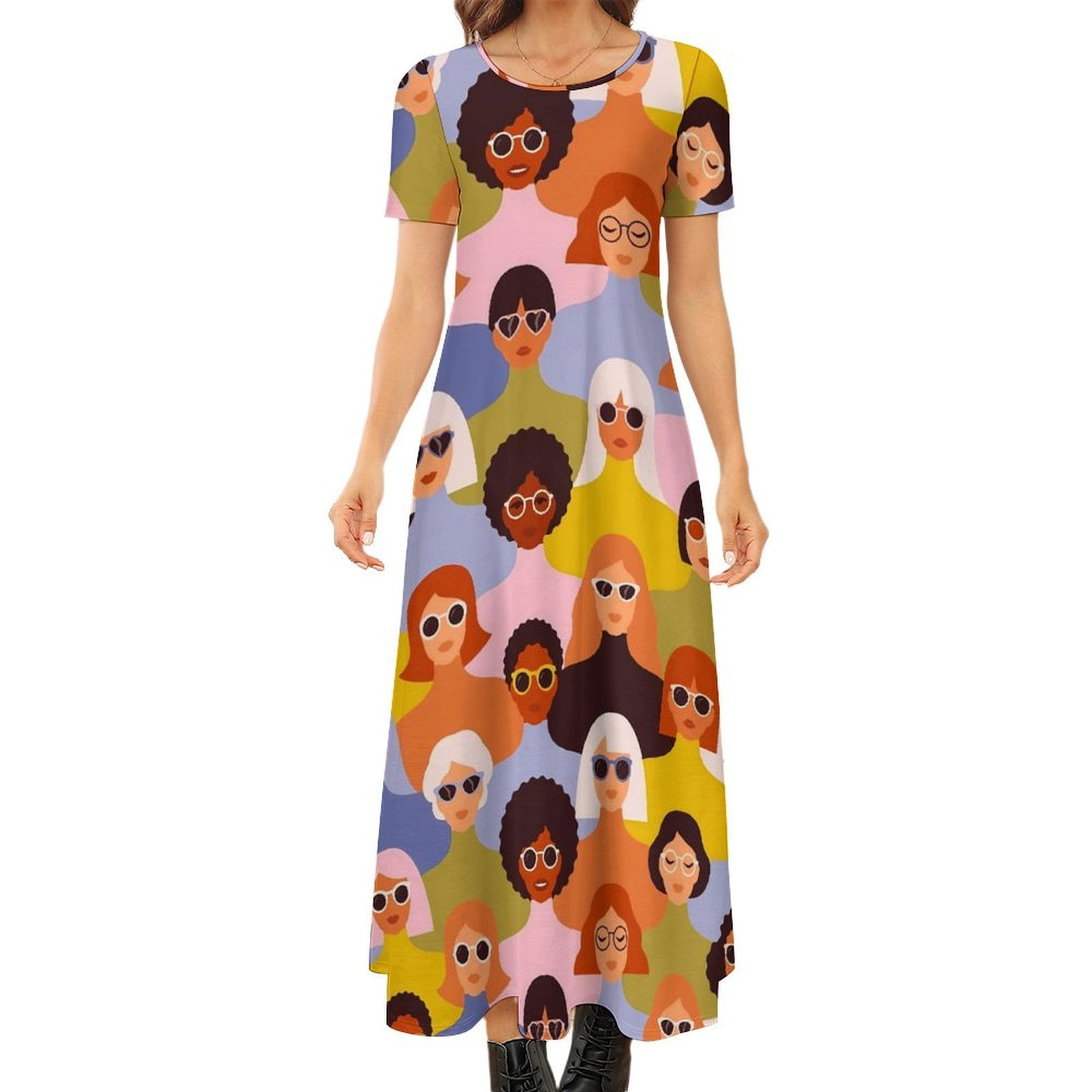 Character Lady Dress Cute Multi Ethnic Girl Kawaii Maxi Dress Womens ...