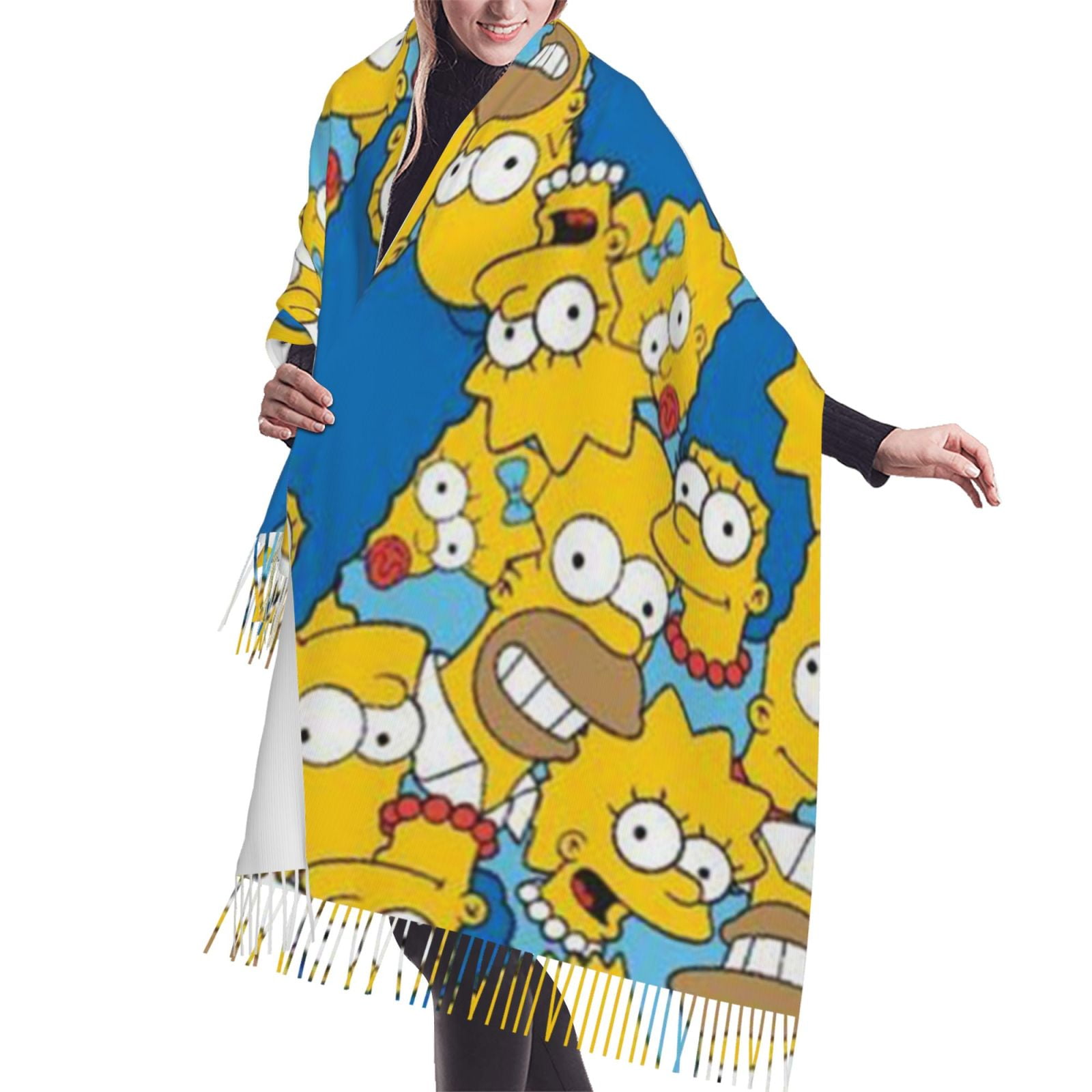 Character The Simpsons Fringed Scarf Wrap Long Soft Tassel Scarf Winter ...