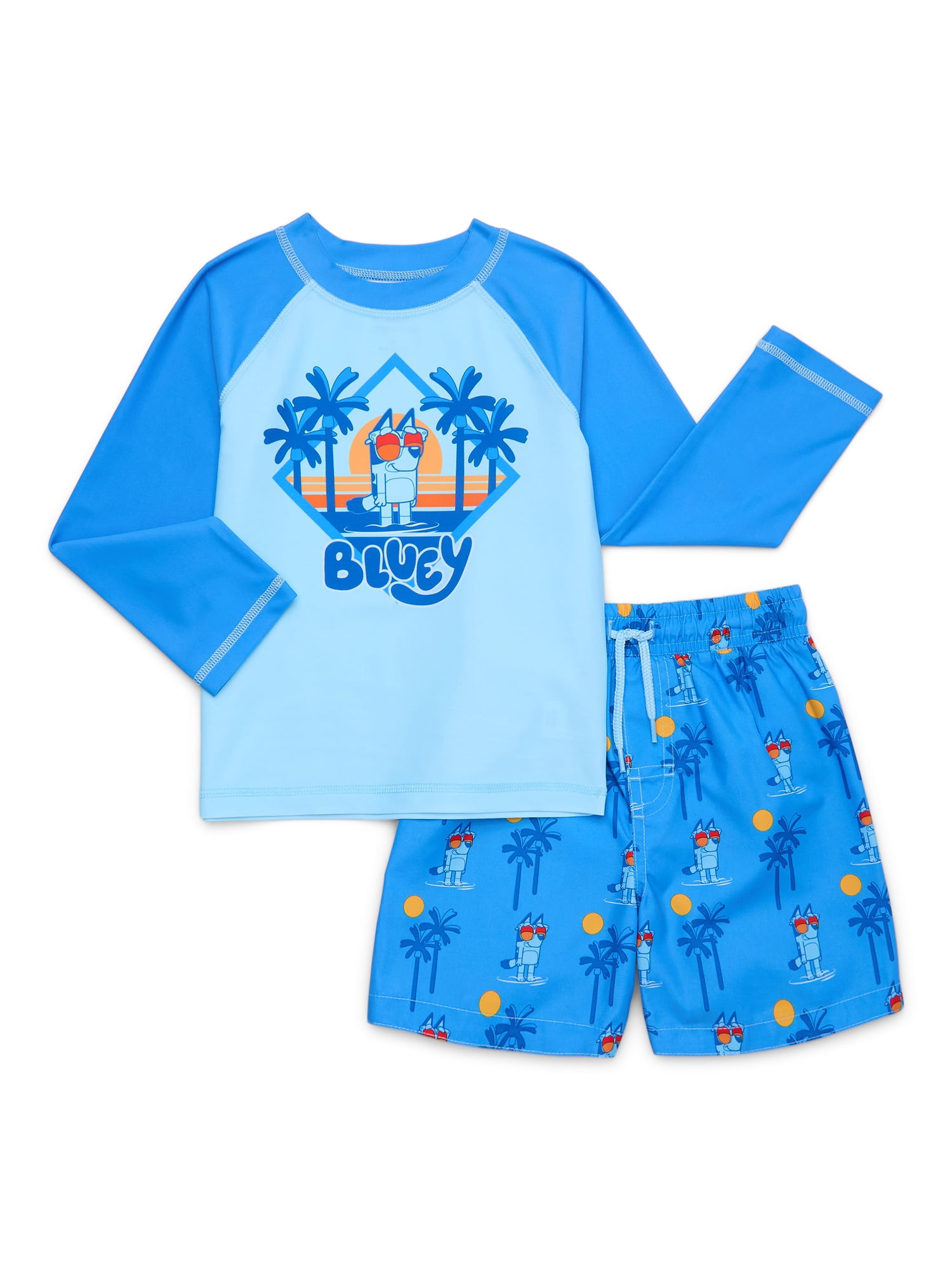 Character Toddler Boy Long- Sleeve Rash Guard and Swim Trunks, 2-Piece ...
