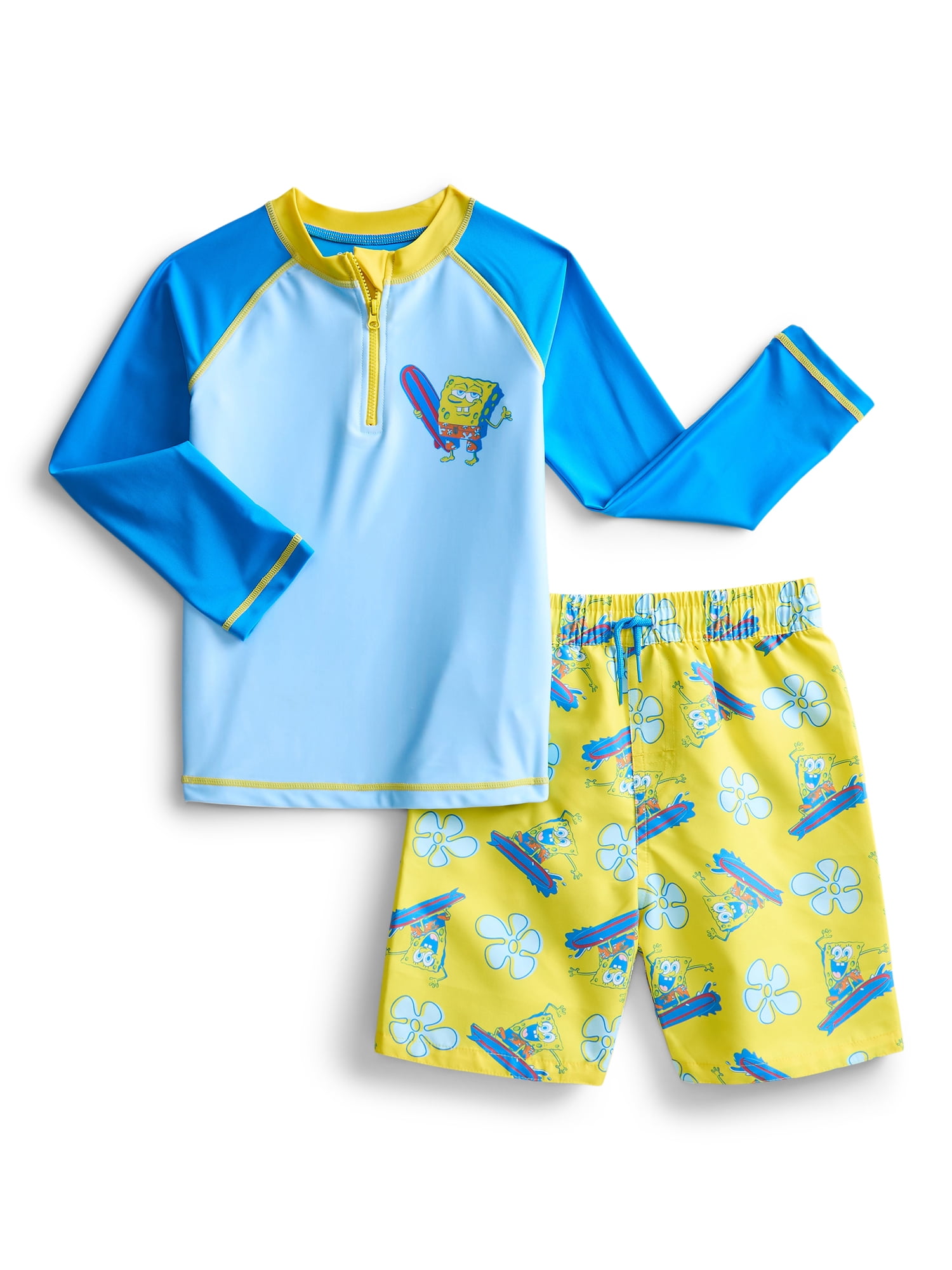 Character Toddler Boy Long- Sleeve Rash Guard and Swim Trunks, 2-Piece ...