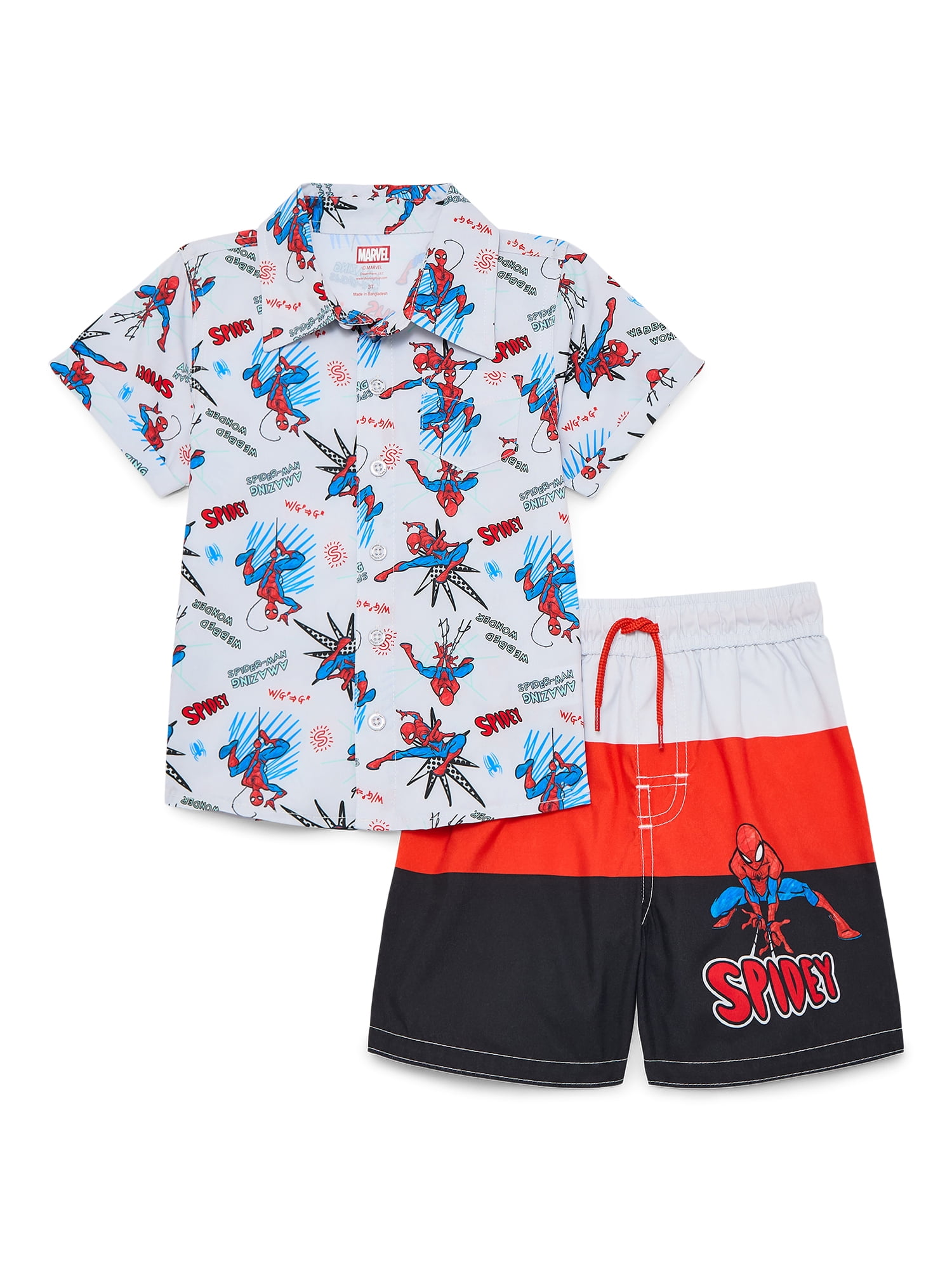 Character Toddler Boy Resort Shirt Rash Guard and Swim Trunk Set, 2 ...