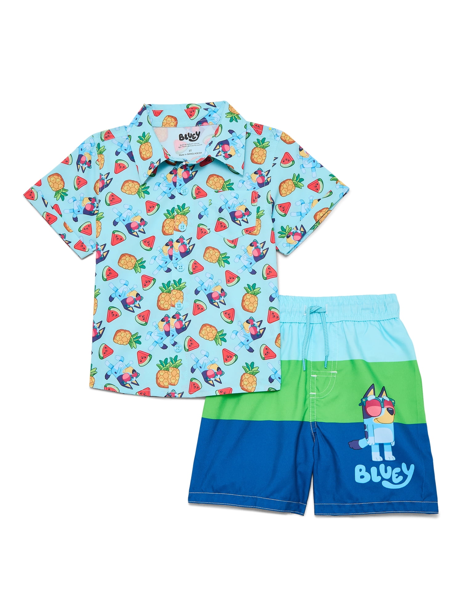 Character Toddler Boy Resort Shirt Rash Guard and Swim Trunk Set, 2 ...